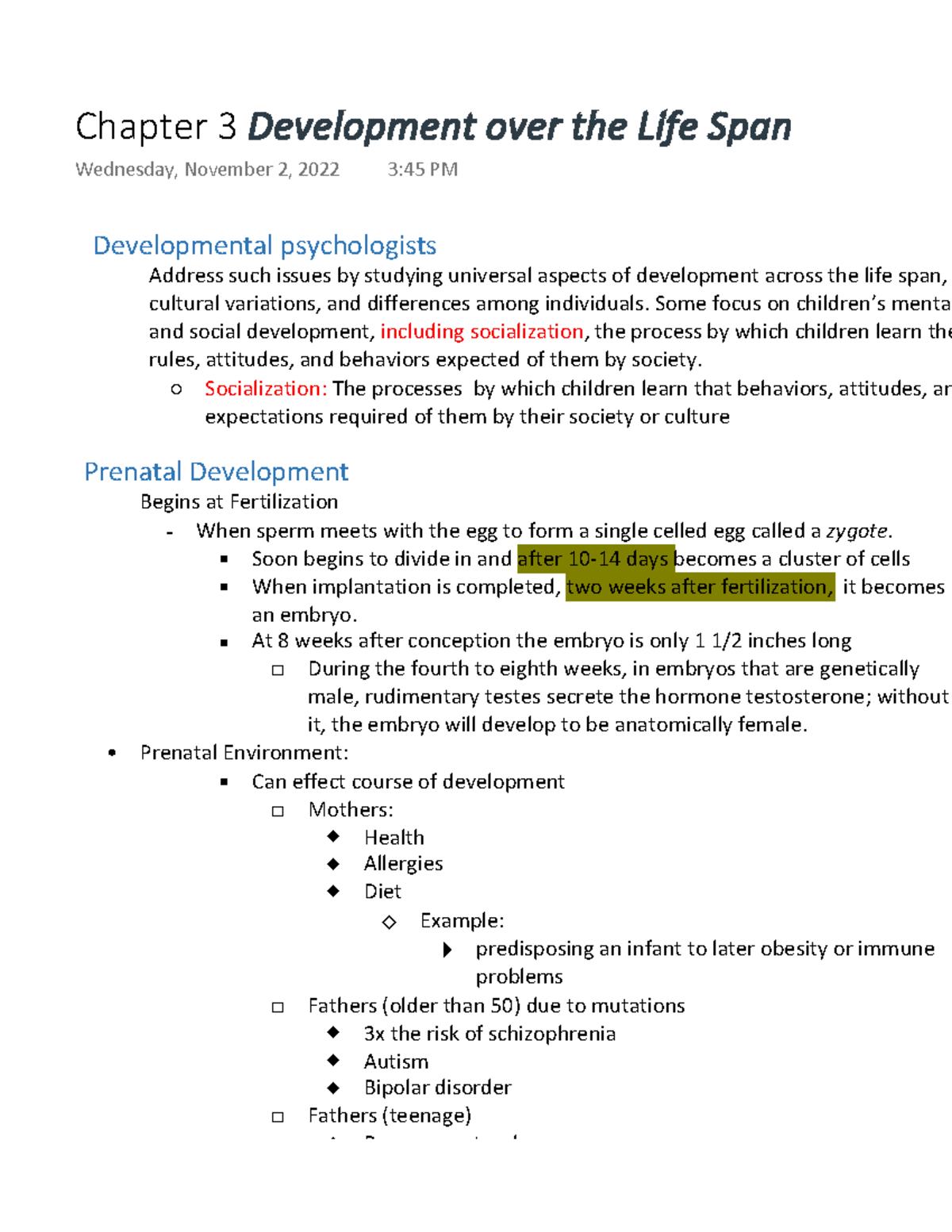 Chapter 3 Development over the Life Span - Prenatal Development Begins ...