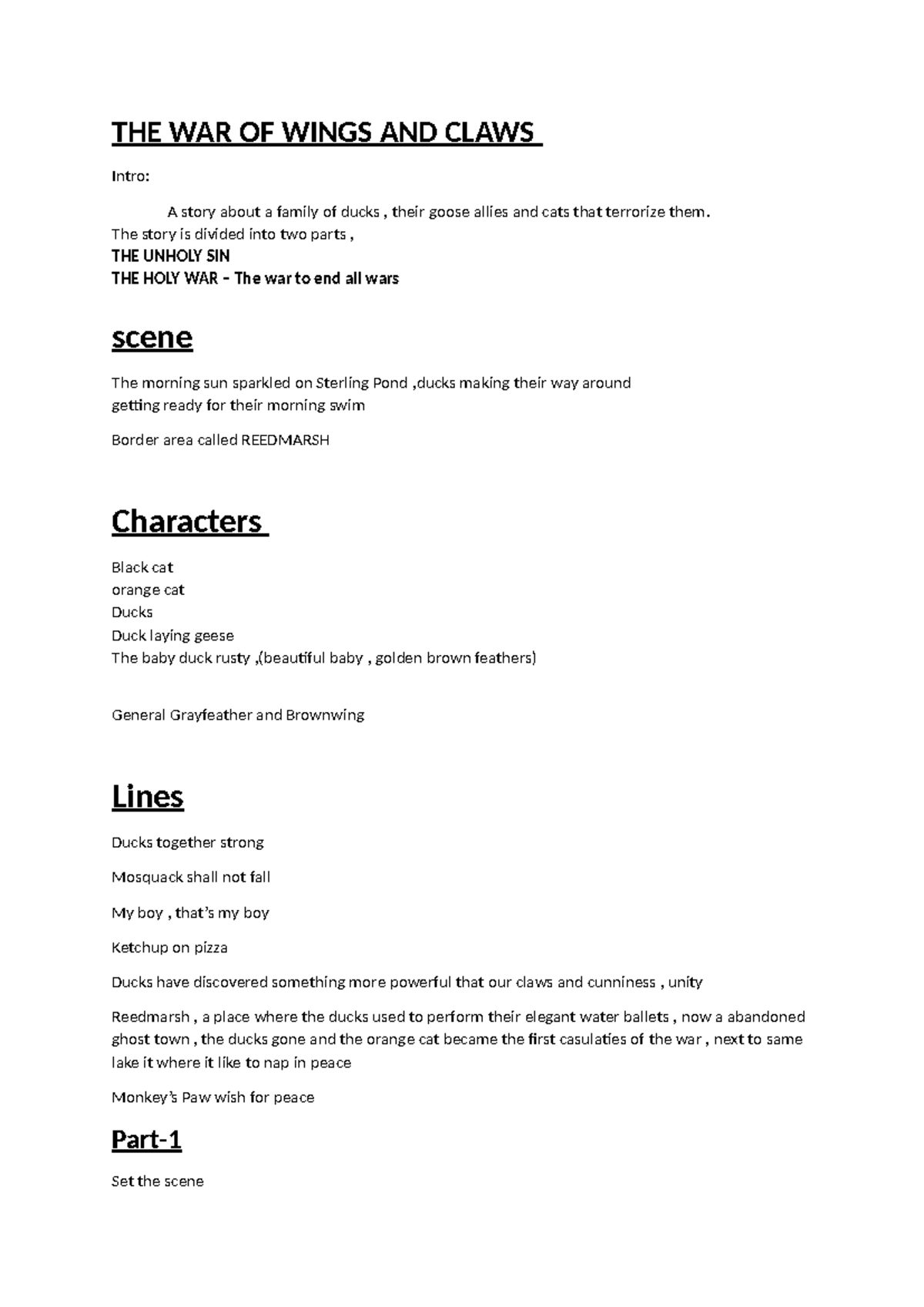 Story thru images - THE WAR OF WINGS AND CLAWS Intro: A story about a ...