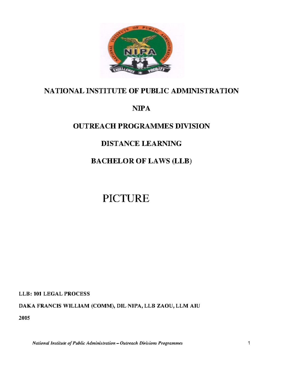 LLB - 101 Legal Process Module - NATIONAL INSTITUTE OF PUBLIC ...