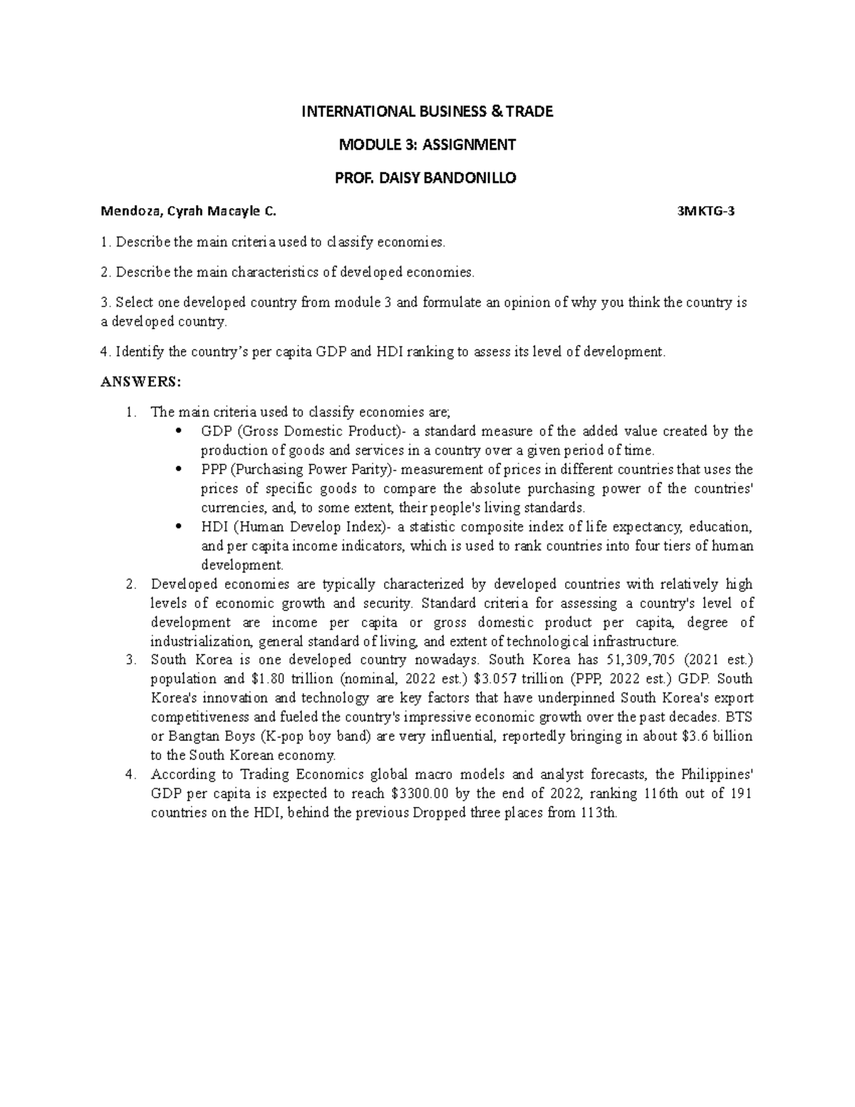 IBT Module 3-Assignment (Mendoza, Cyrah Macayle) - INTERNATIONAL ...