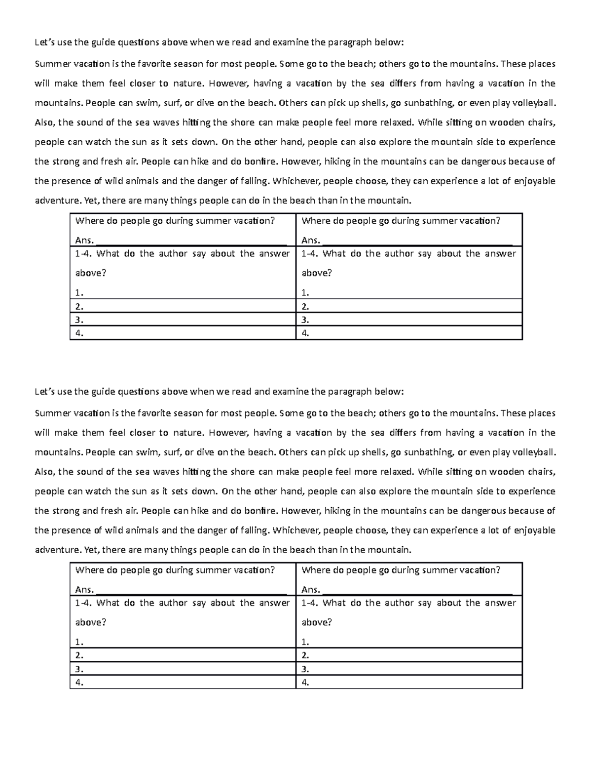 Grade 8 activity sheet - none - Let’s use the guide questions above ...