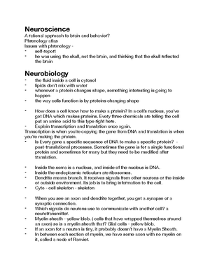 Neuroscience week 6-9 - in-class notes - Neuroscience 9/ Perception ...