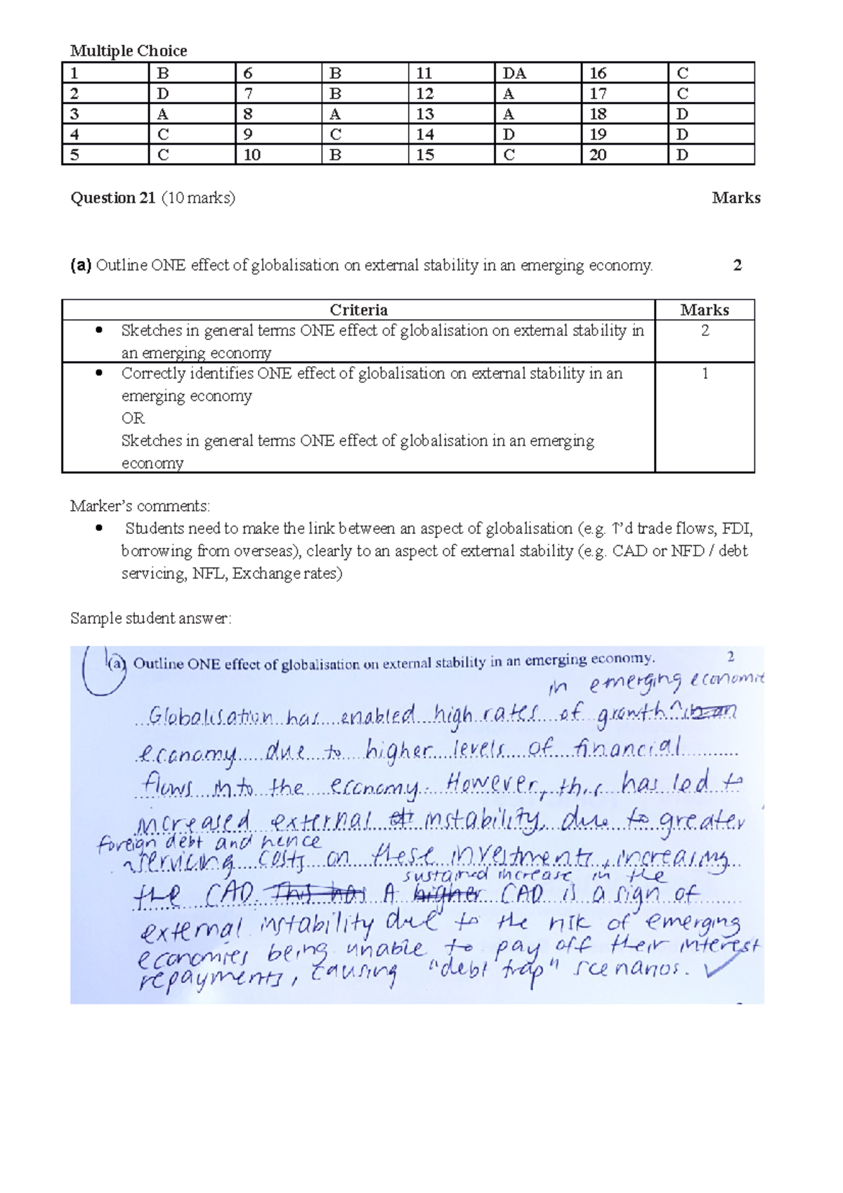 2019 Topic Test Marking Criteria - Multiple Choice 1 B 6 B 11 DA 16 C 2 ...
