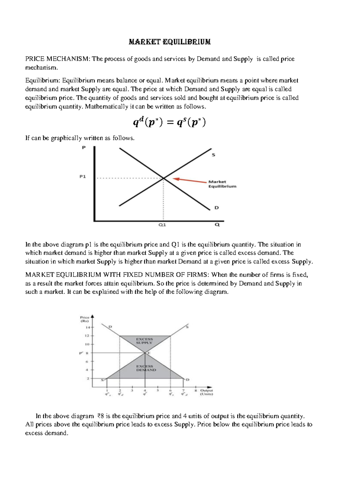 Note about Market equilibrium - CHAPTER – 5 MARKET EQUILIBRIUM PRICE ...