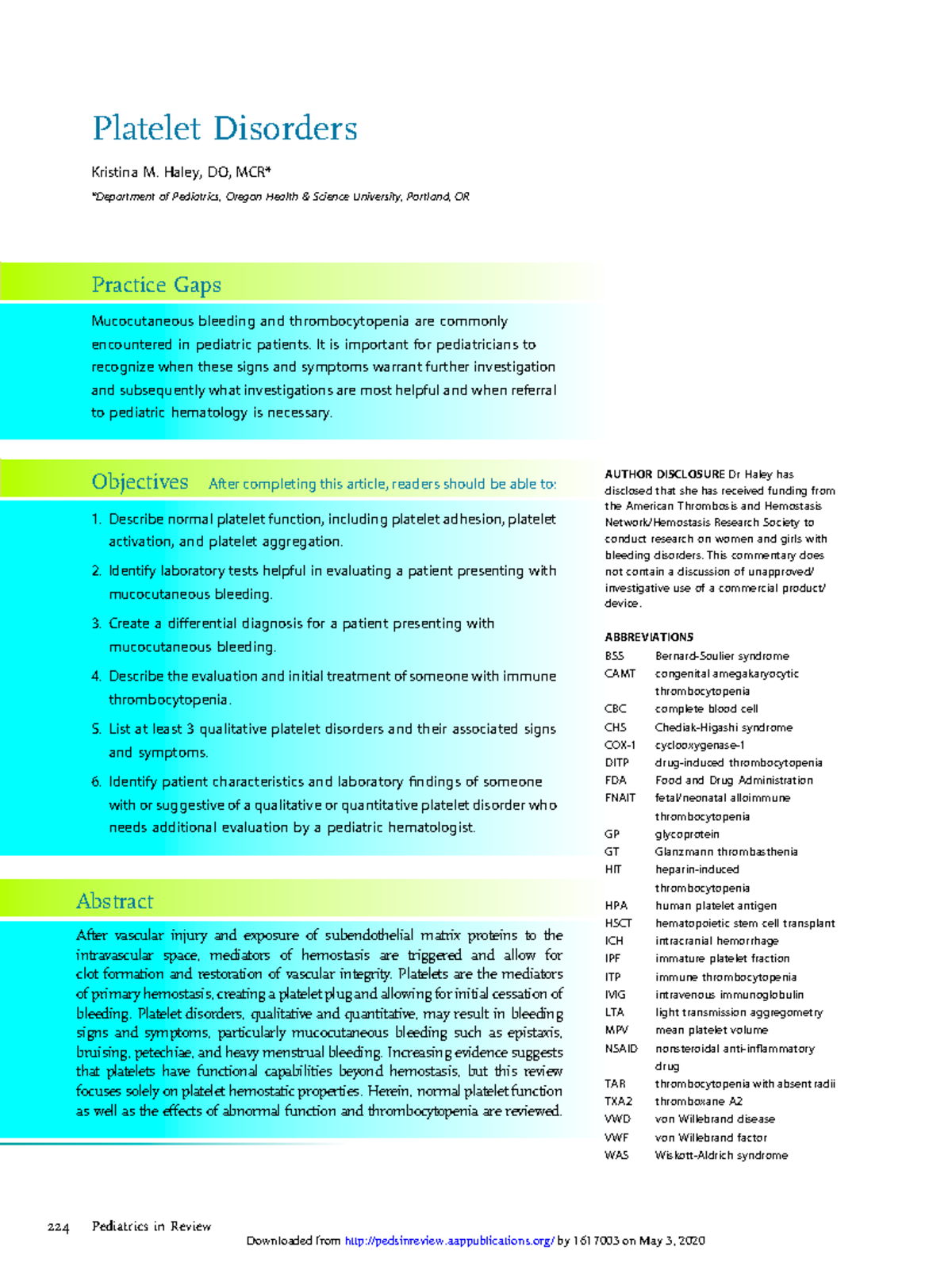 Platelet disorders pir - Platelet Disorders Kristina M. Haley, DO, MCR ...