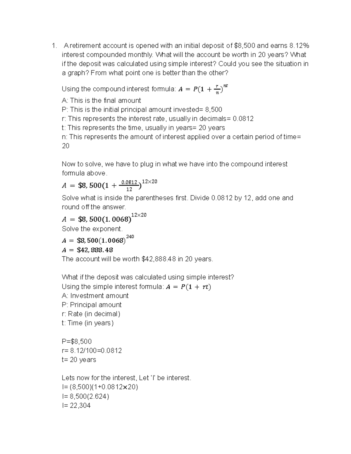 Math 1201 College Algebra unit 5 written assignment - A retirement ...