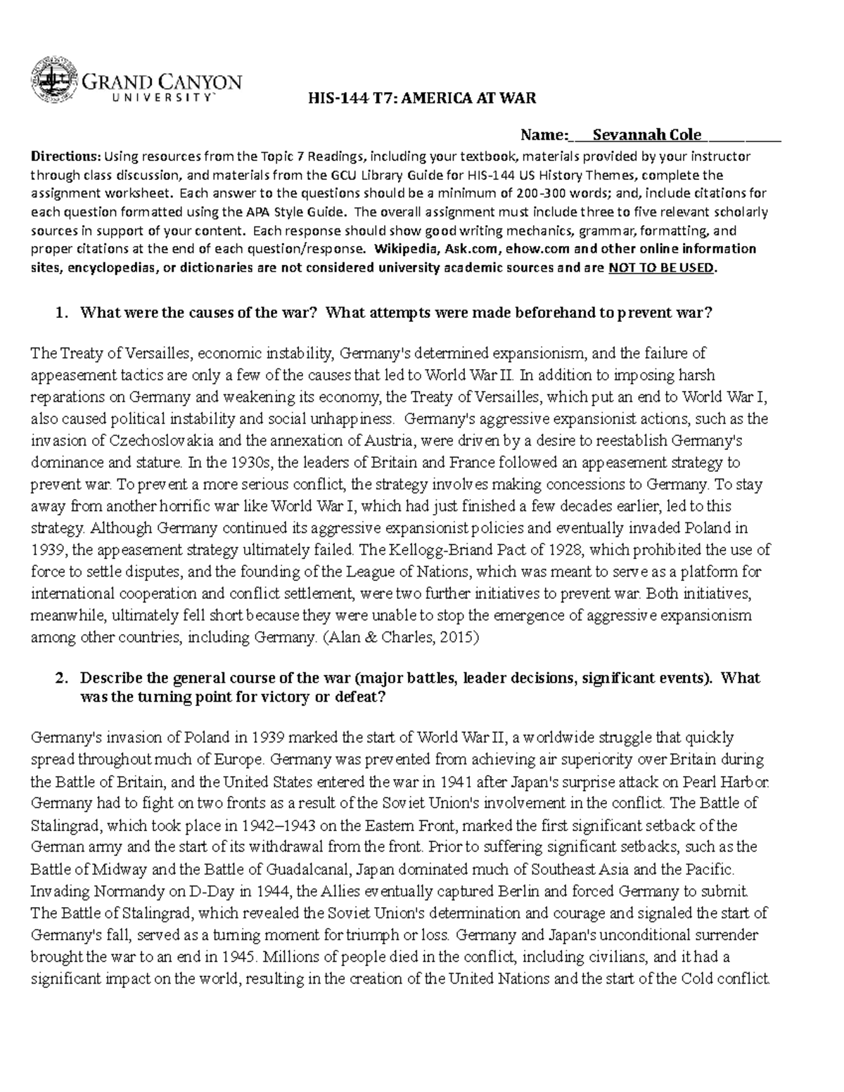 HIS-144-T-7.America at.War.Worksheet - HIS-144 T7: AMERICA AT WAR Name ...