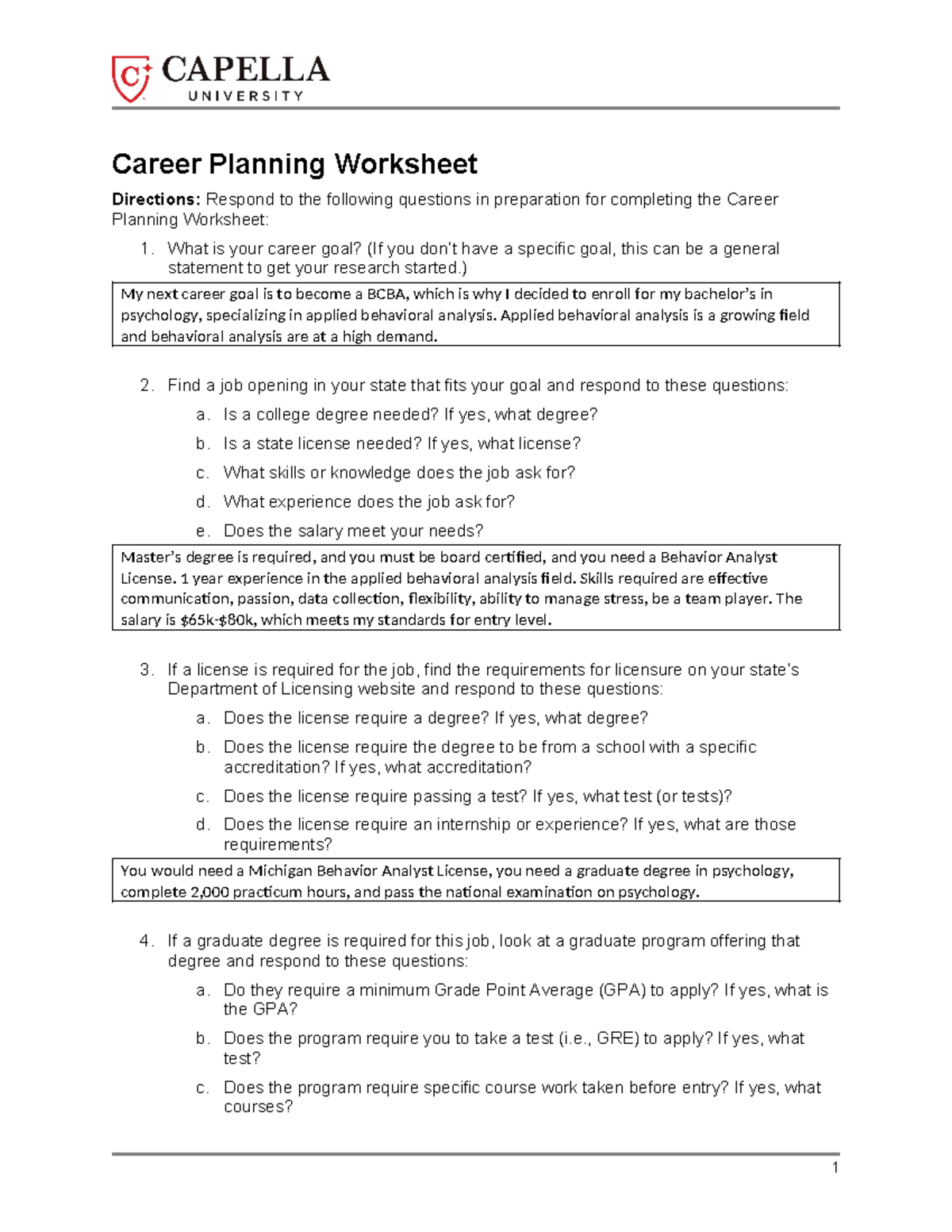 Cf career planning worksheet - Career Planning Worksheet Directions ...