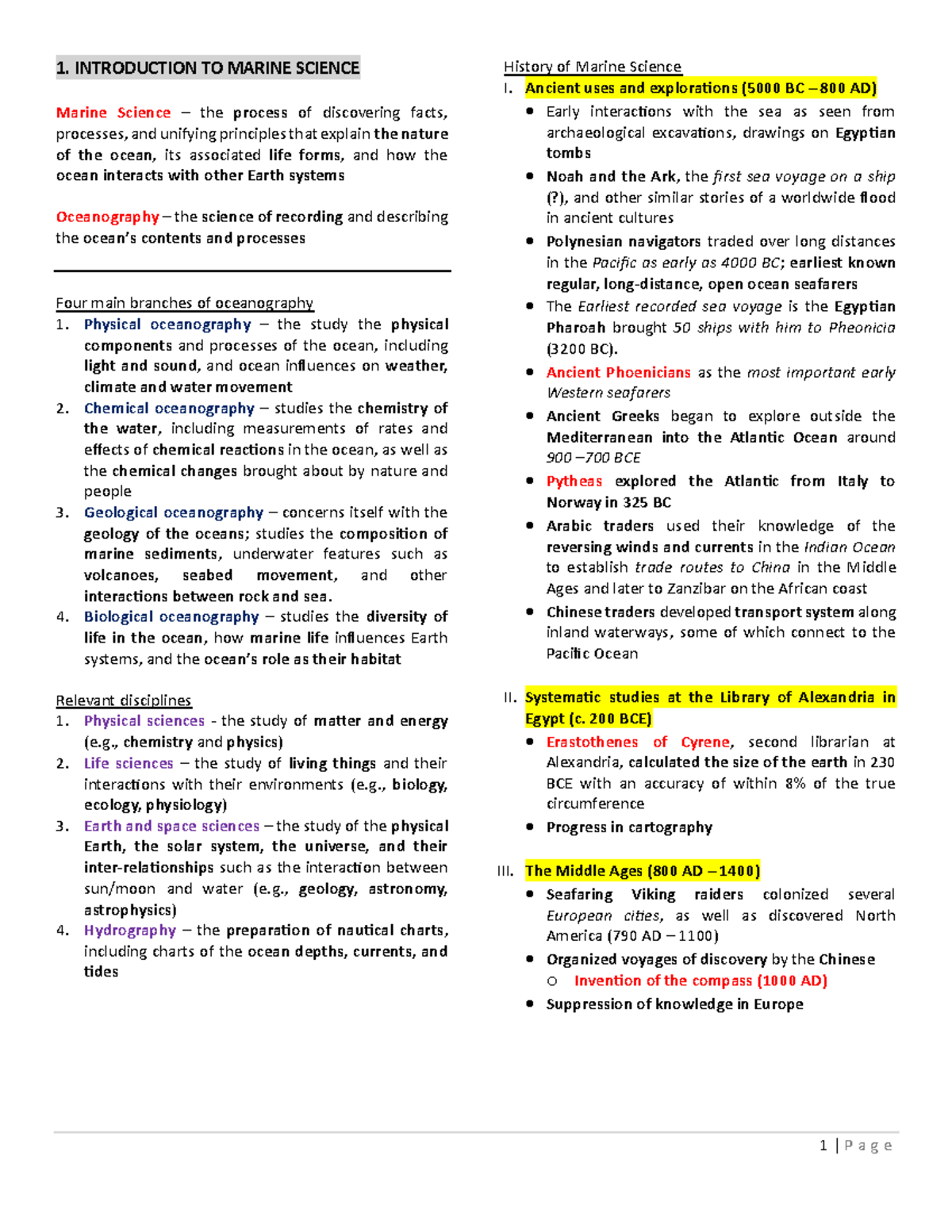 Notes on Marine Dynamics - 1. INTRODUCTION TO MARINE SCIENCE Marine ...