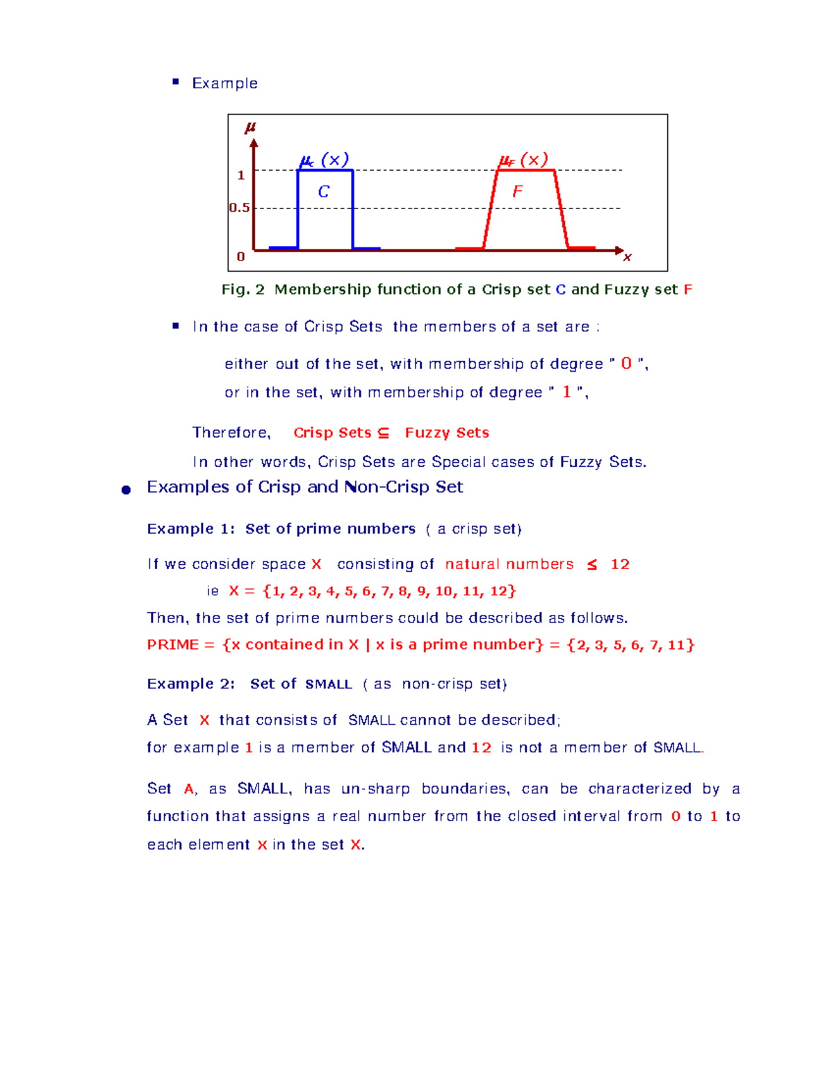 Lecture 1428643004-14 - Exam ple Fig. 2 Membership function of a Crisp set C and Fuzzy set F I n ...