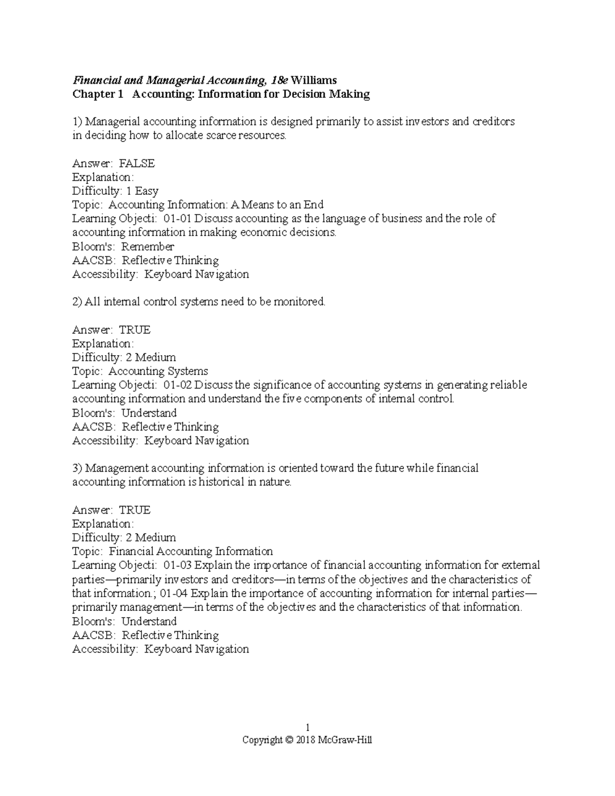 Williams 18e Chapter 01 TB Answer Key - Financial and Managerial ...