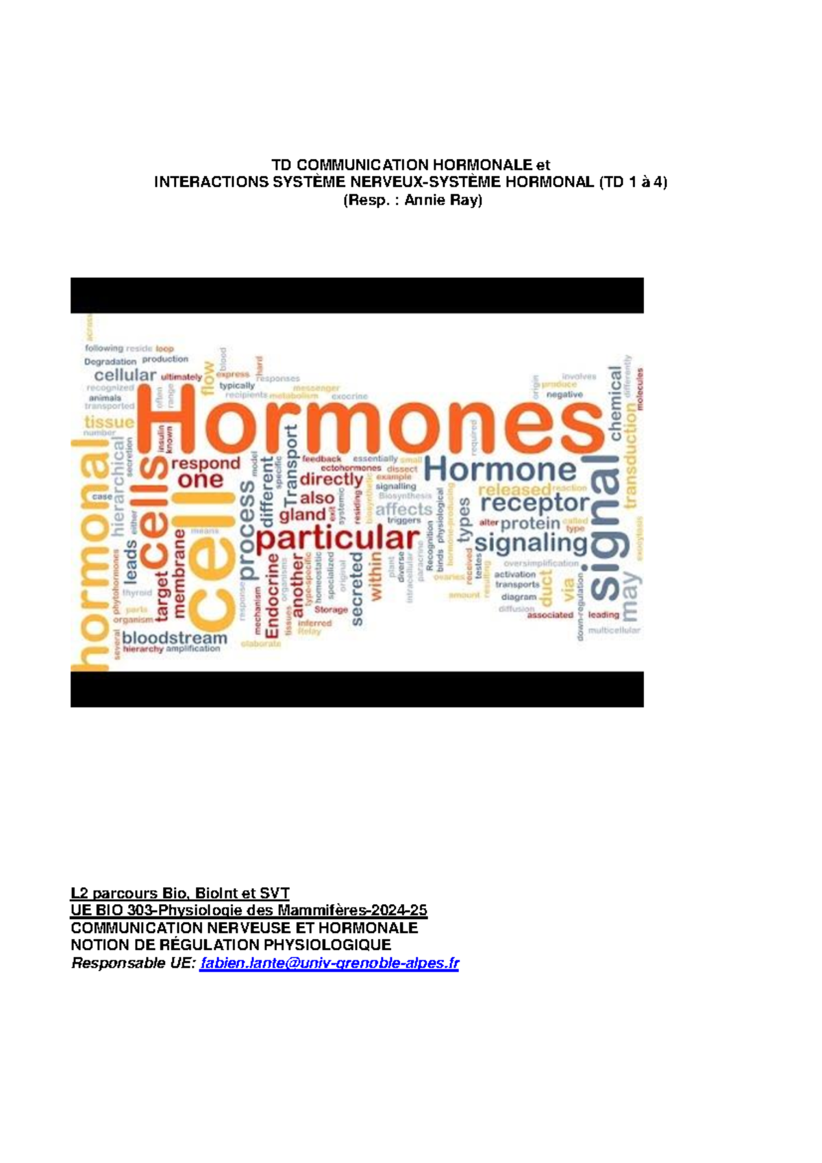TD 1-4 comm.horm. 24-25 - TD COMMUNICATION HORMONALE et INTERACTIONS ...