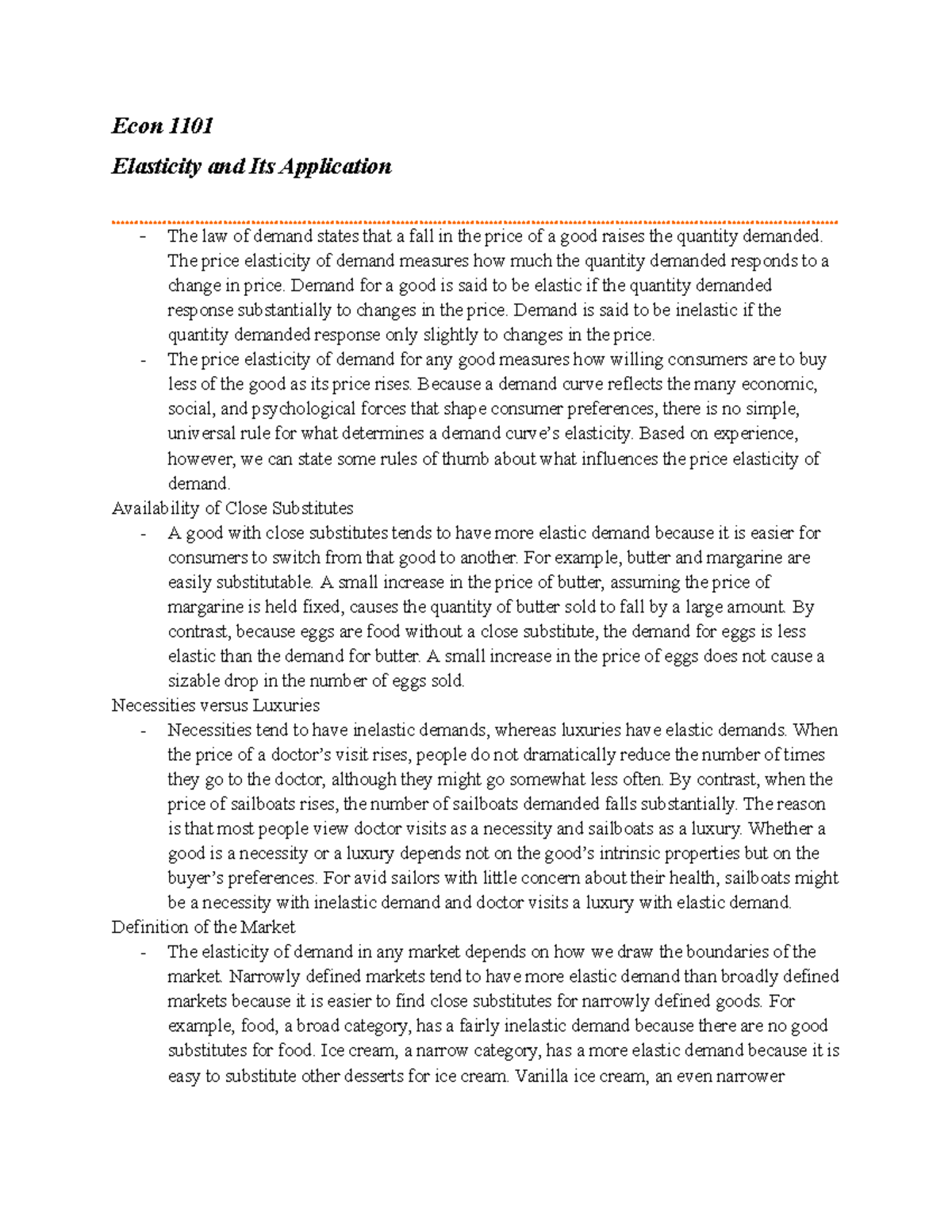 ECON Chapter 5 - Econ 1101 Elasticity and Its Application The law of ...