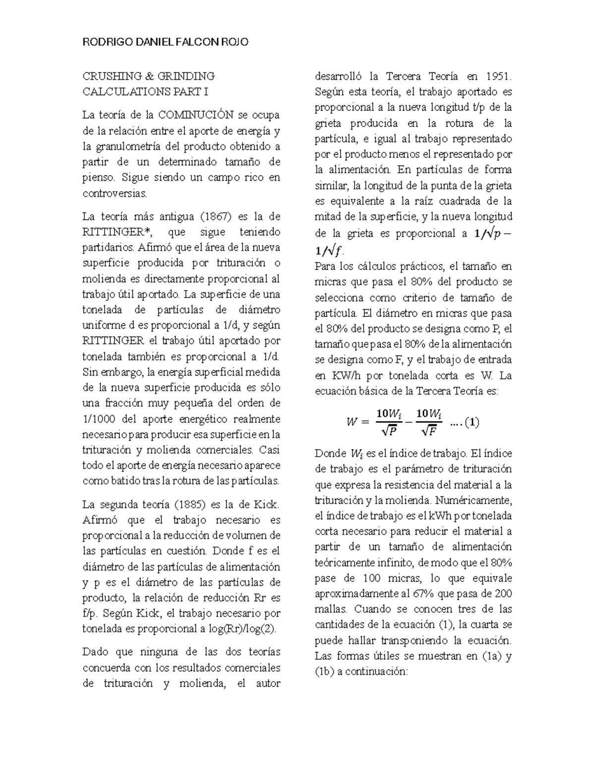 Pruebas de fragmentabilidad Y Potencia DE Molinos DE Bolas Falcon Rojo Rodrigo Daniel - CRUSHING ...