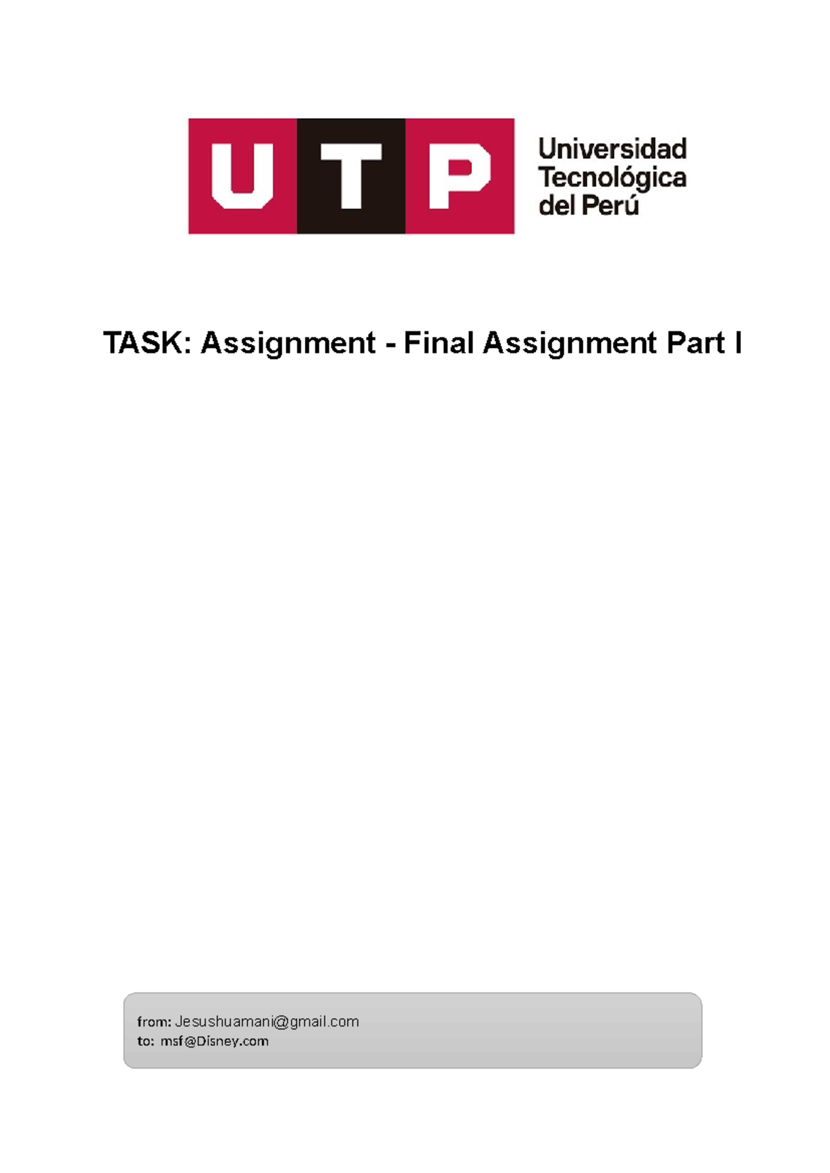 Ingles ASD - Ingles II - TASK: Assignment - Final Assignment Part I from: Jesushuamani@gmail to ...