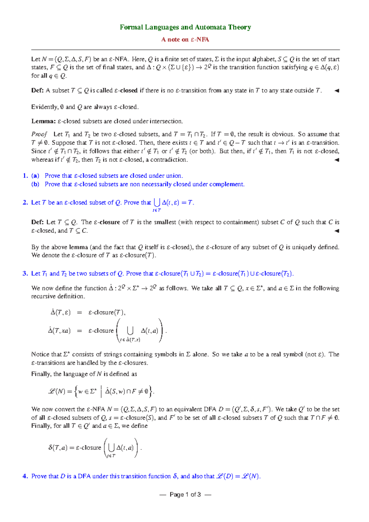 E Nfa Practice Materials Of Formal Language And Automata Theory Cs21004 Course At Formal
