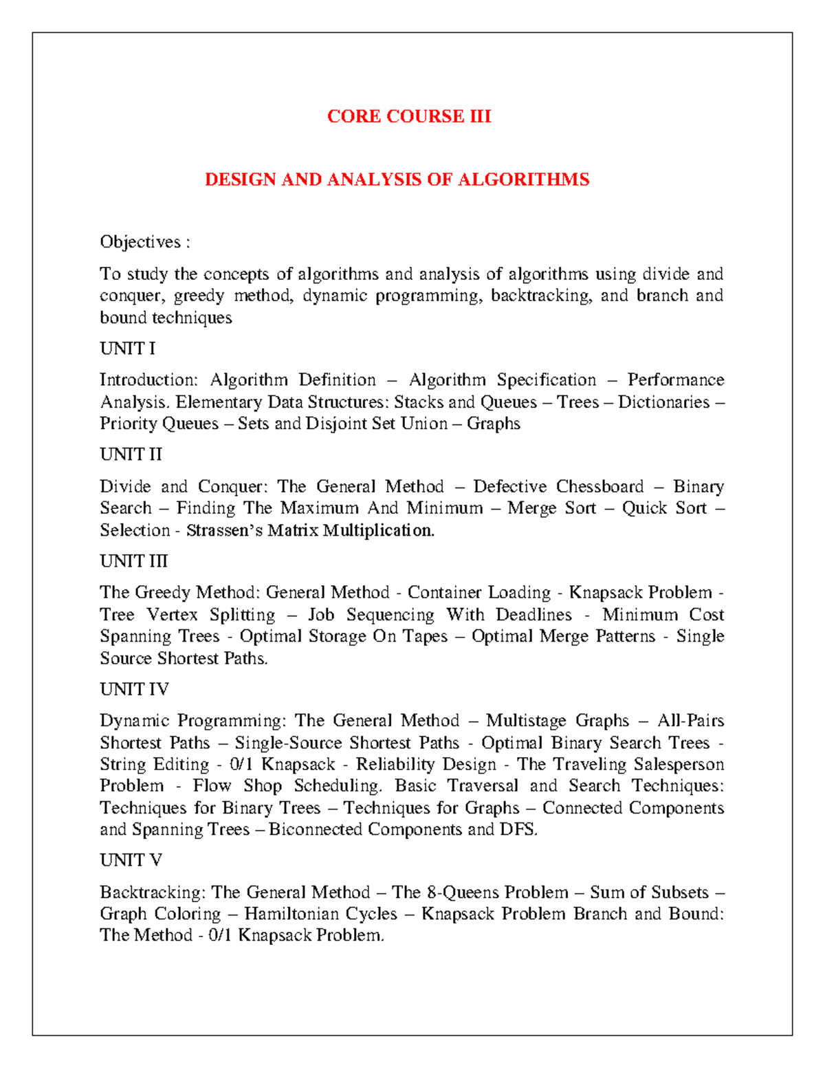 PG-I-DAA - NOTES - CORE COURSE III DESIGN AND ANALYSIS OF ALGORITHMS ...