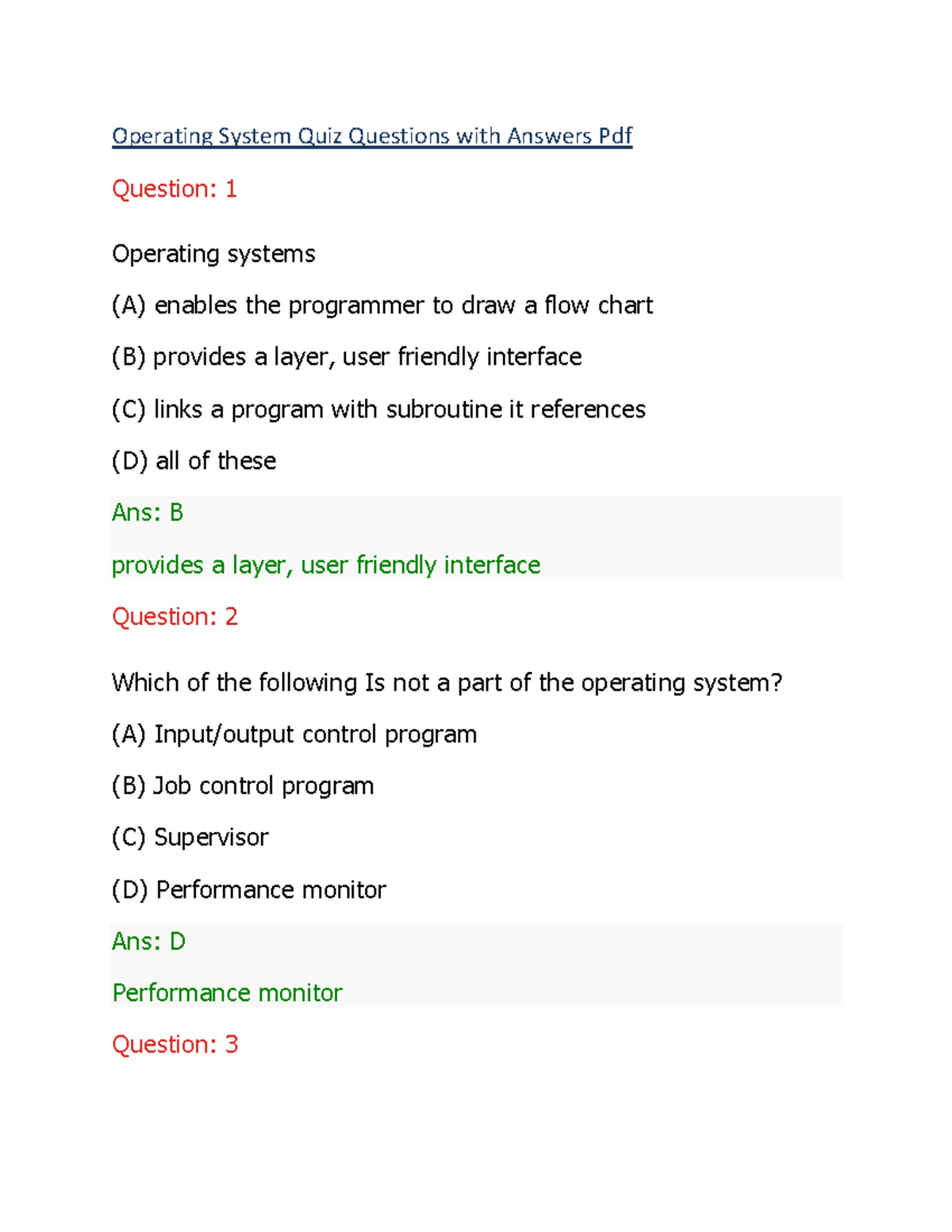 Operating system quiz questions with answers - Studocu
