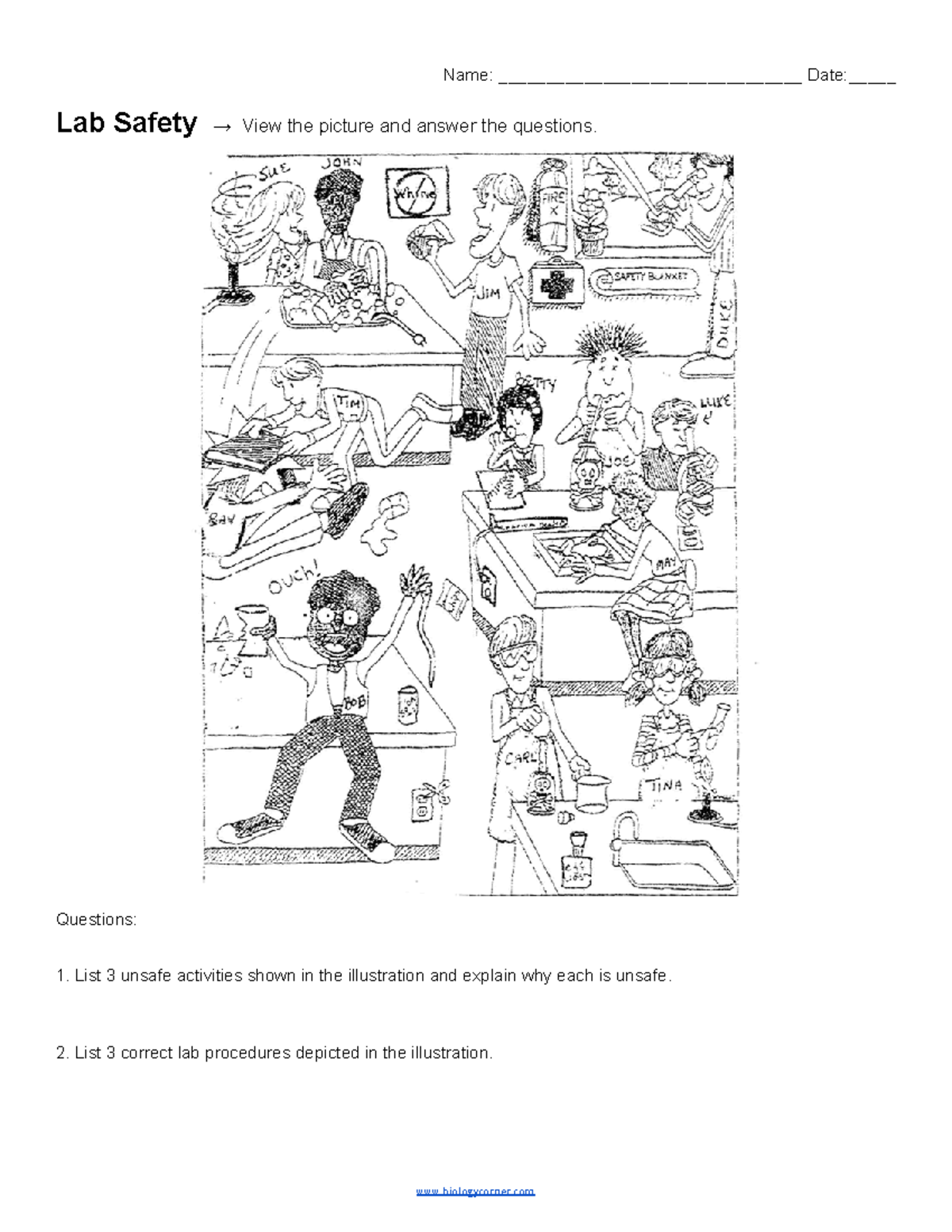 Kami Export - Lab Safety Cartoon - Name ...