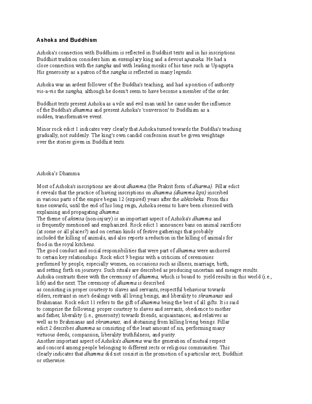 Ashoka and His Dhamma - Ashoka and Buddhism Ashoka's connection with ...