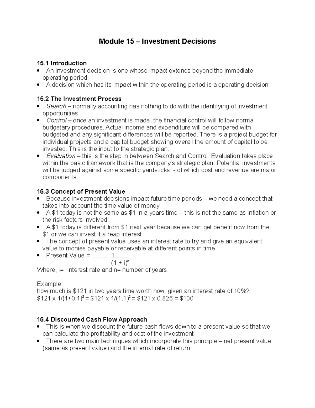 Ch15 Investment Decisions - Module 15 – Investment Decisions 15 ...