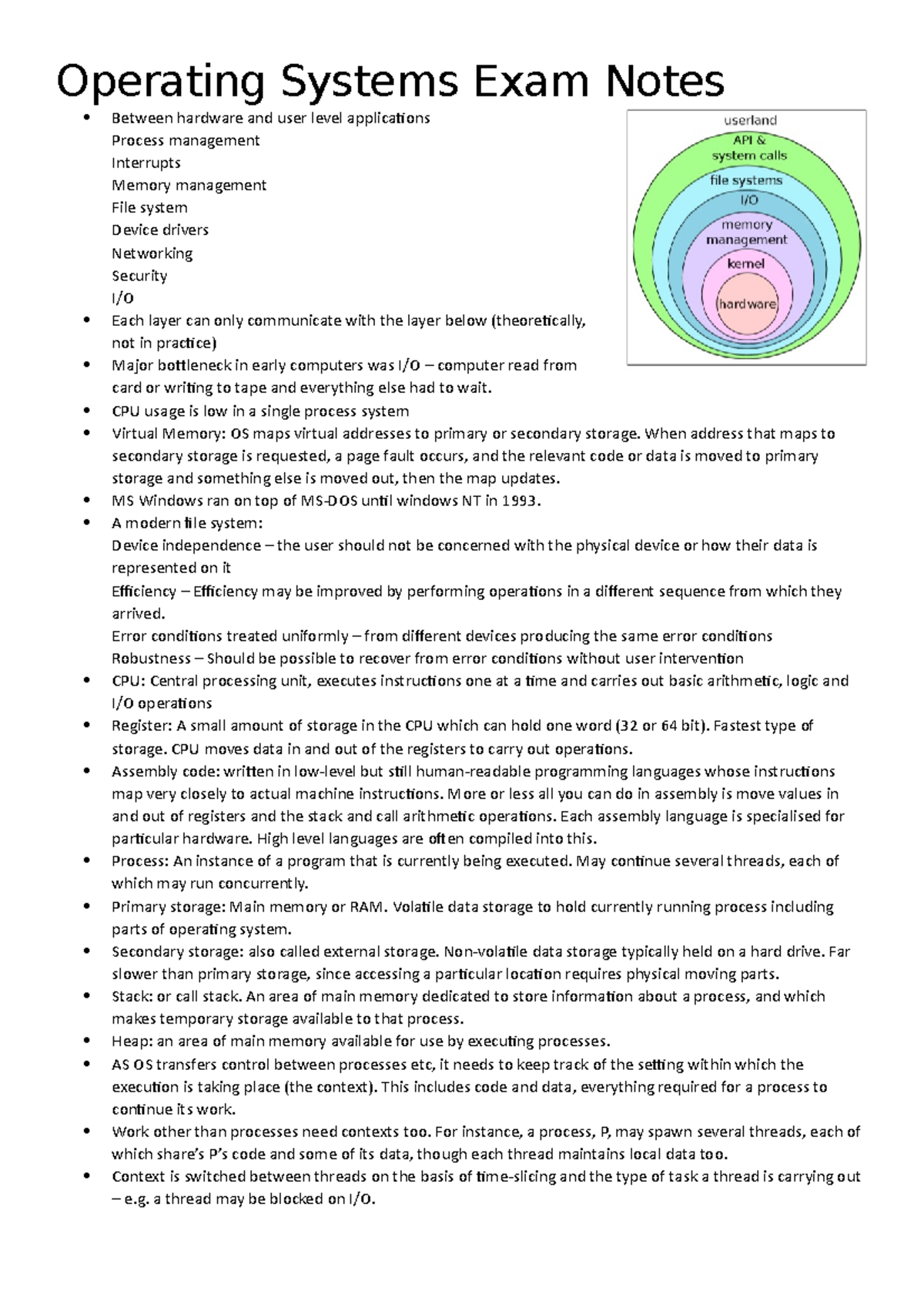 Os Exam Notes Operating Systems Exam Notes Between Hardware And User Level Applications