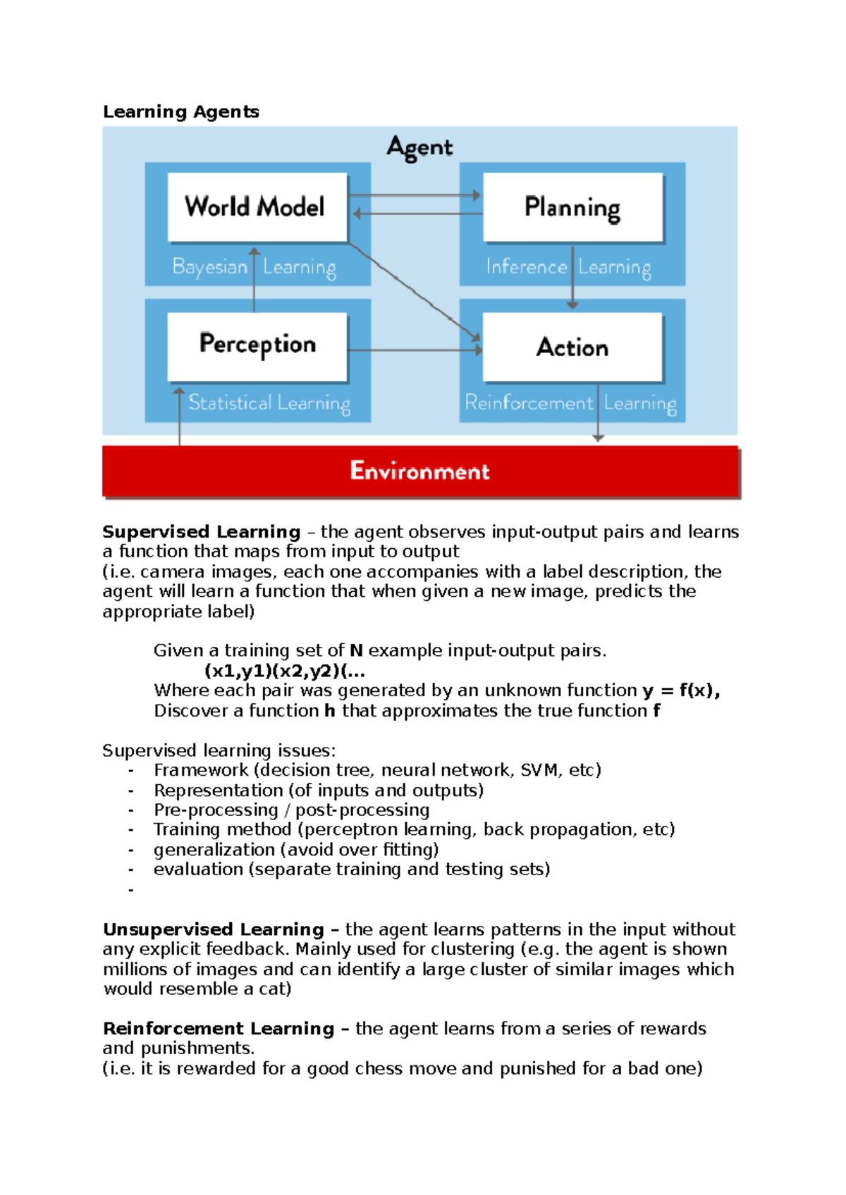 Week4 - Learning Agents Supervised Learning – the agent observes input ...