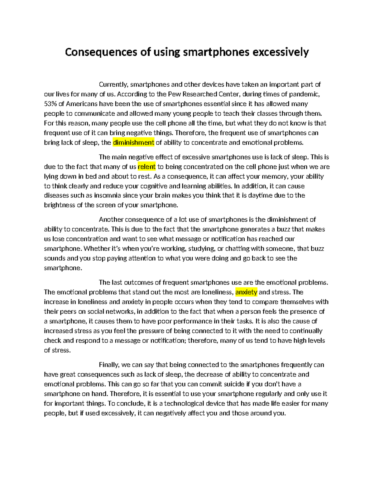 Draft 02 - Consequences OF Using Smartphones Excessively - Consequences ...