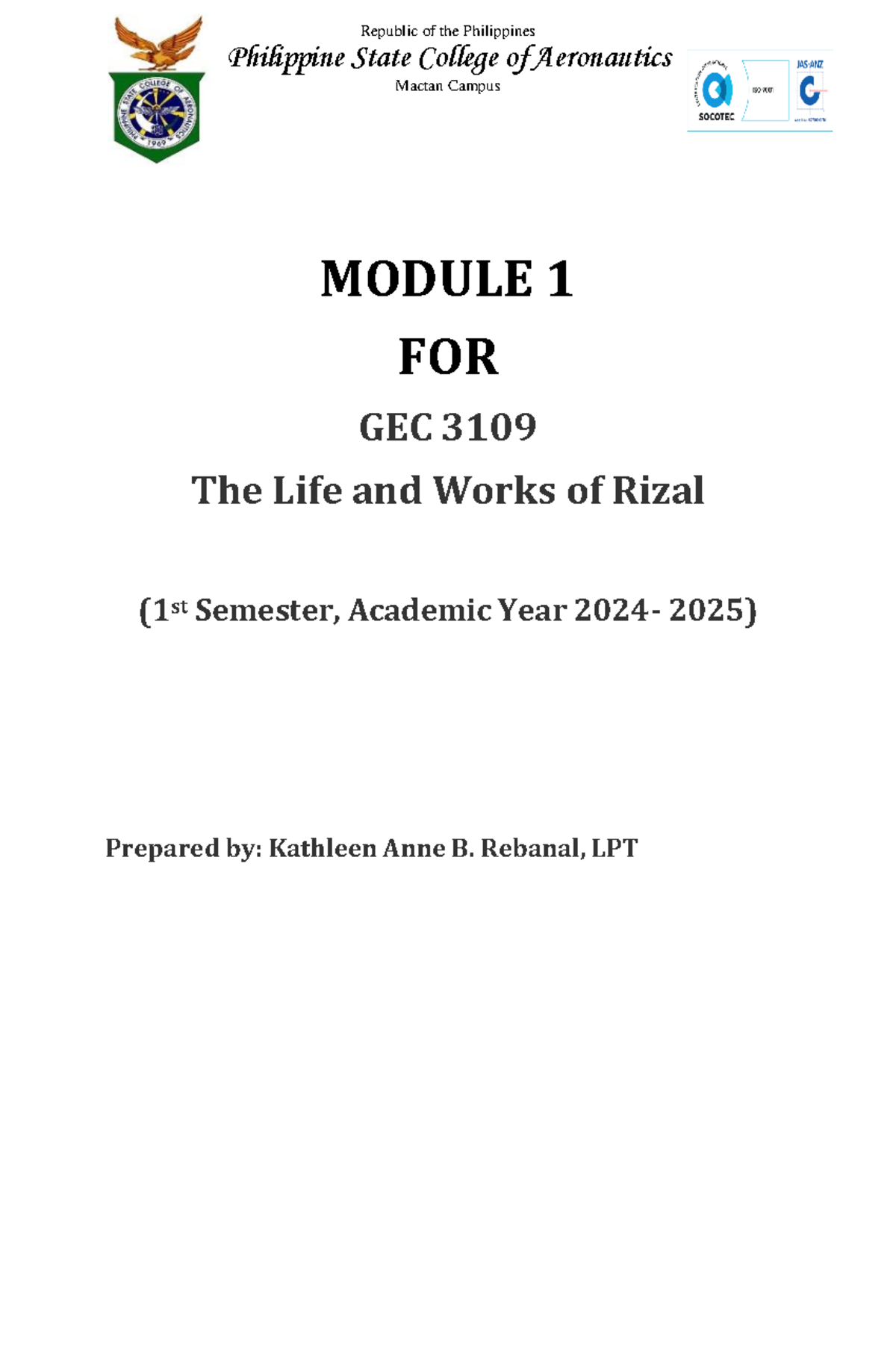 Prelim Module 1 - Philippine State College of Aeronautics Mactan Campus ...