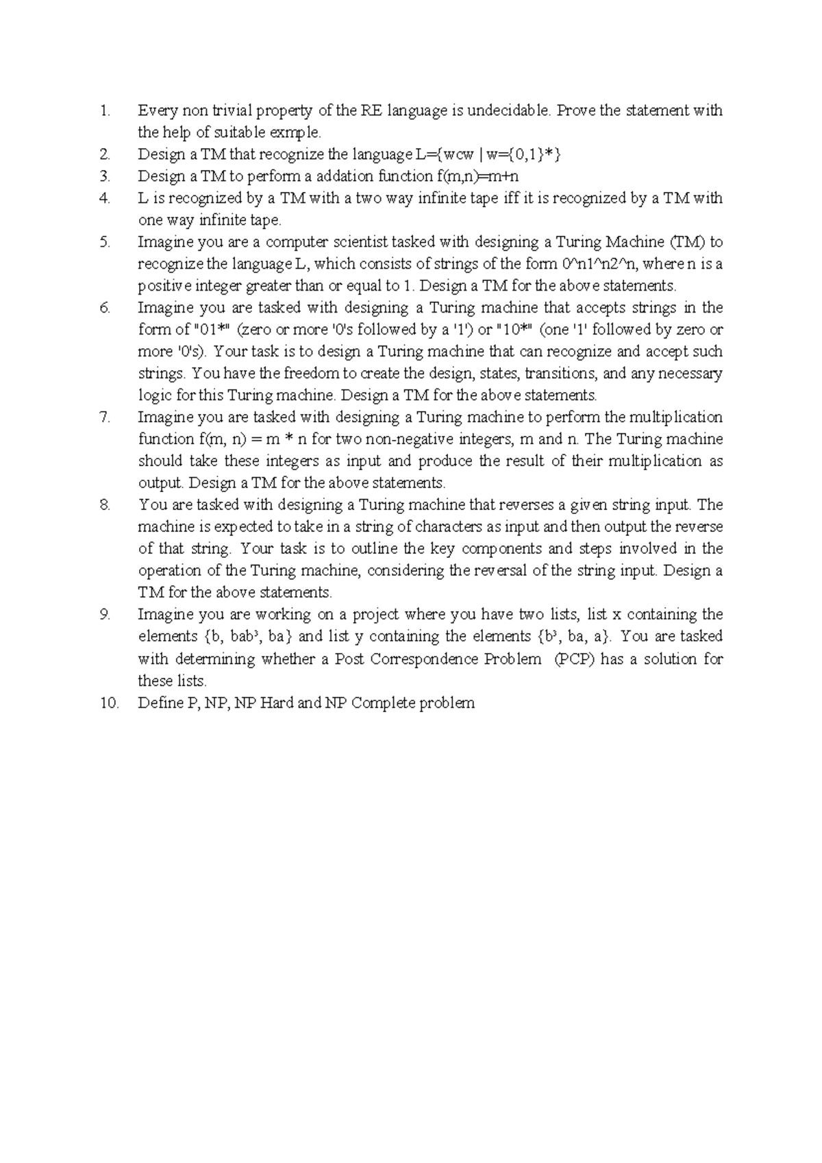 Unit 4 & 5 scanario based - Every non trivial property of the RE ...