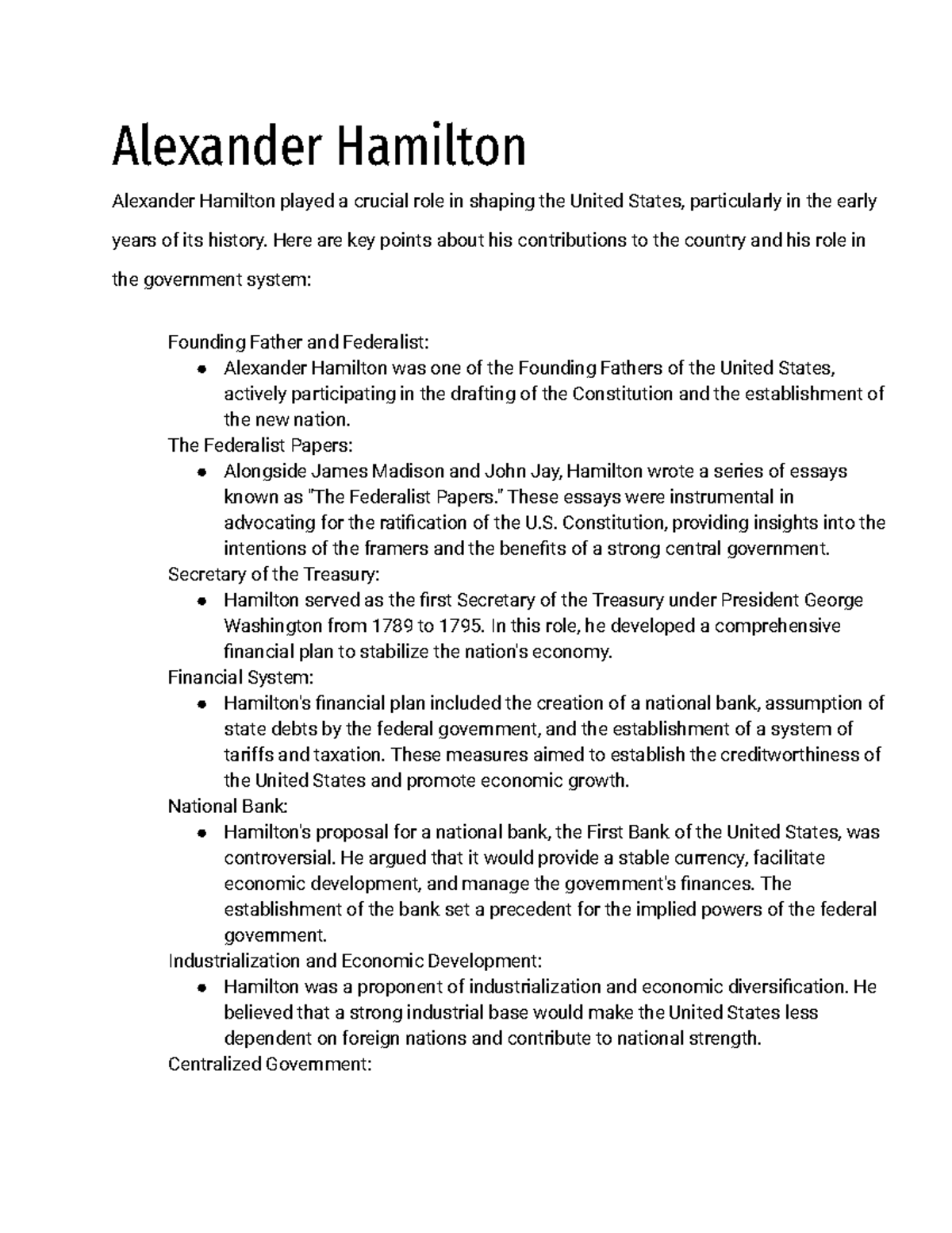 Alexander Hamilton - Alexander Hamilton Alexander Hamilton played a ...