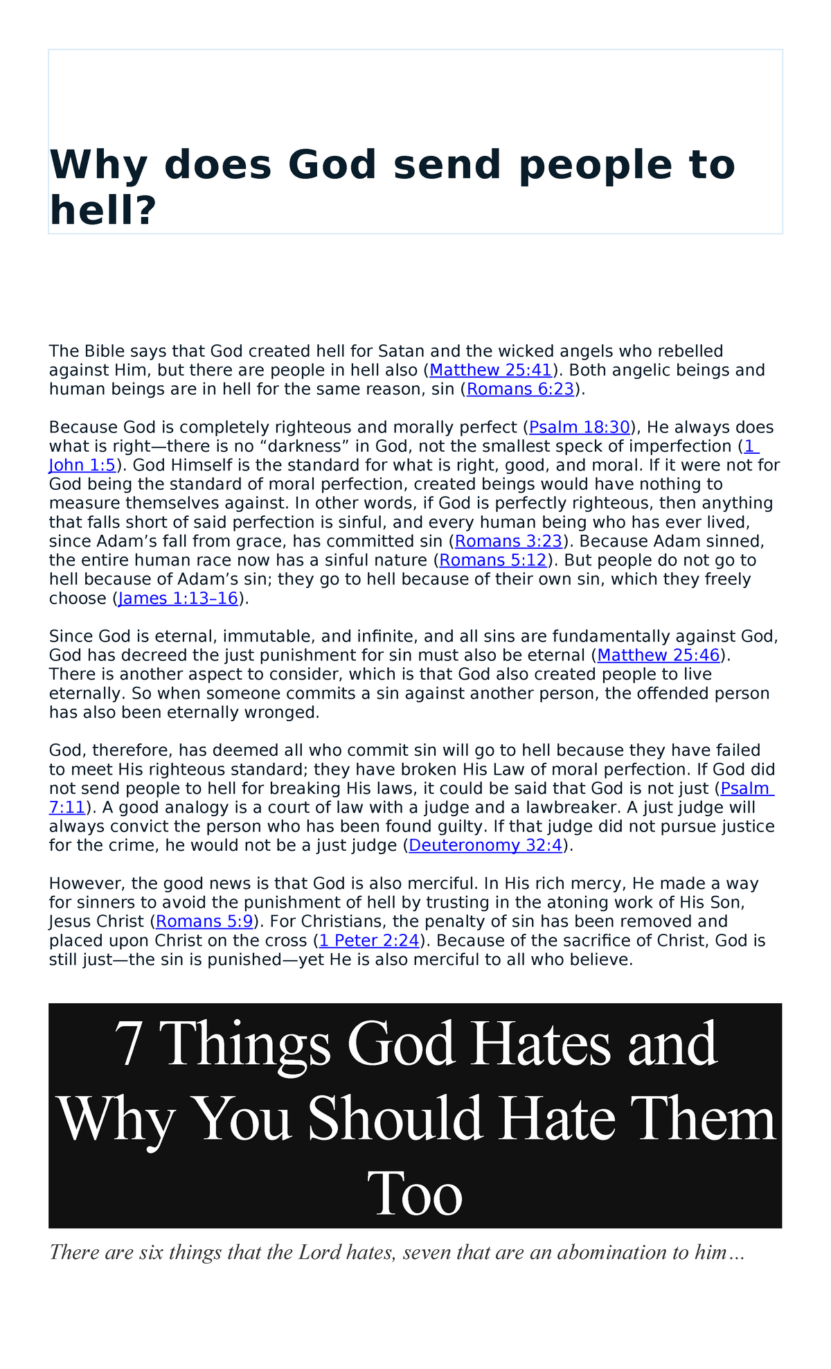 Why does God send people to hell - Why does God send people to hell ...