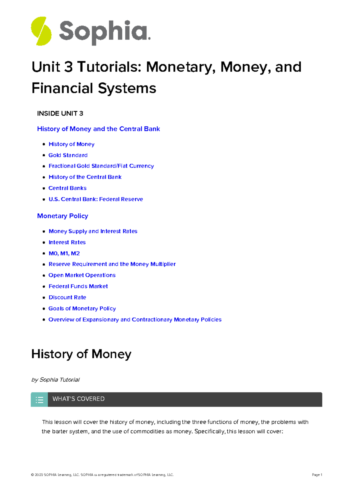 Unit 3 tutorials monetary money and financial systems - Unit 3 ...