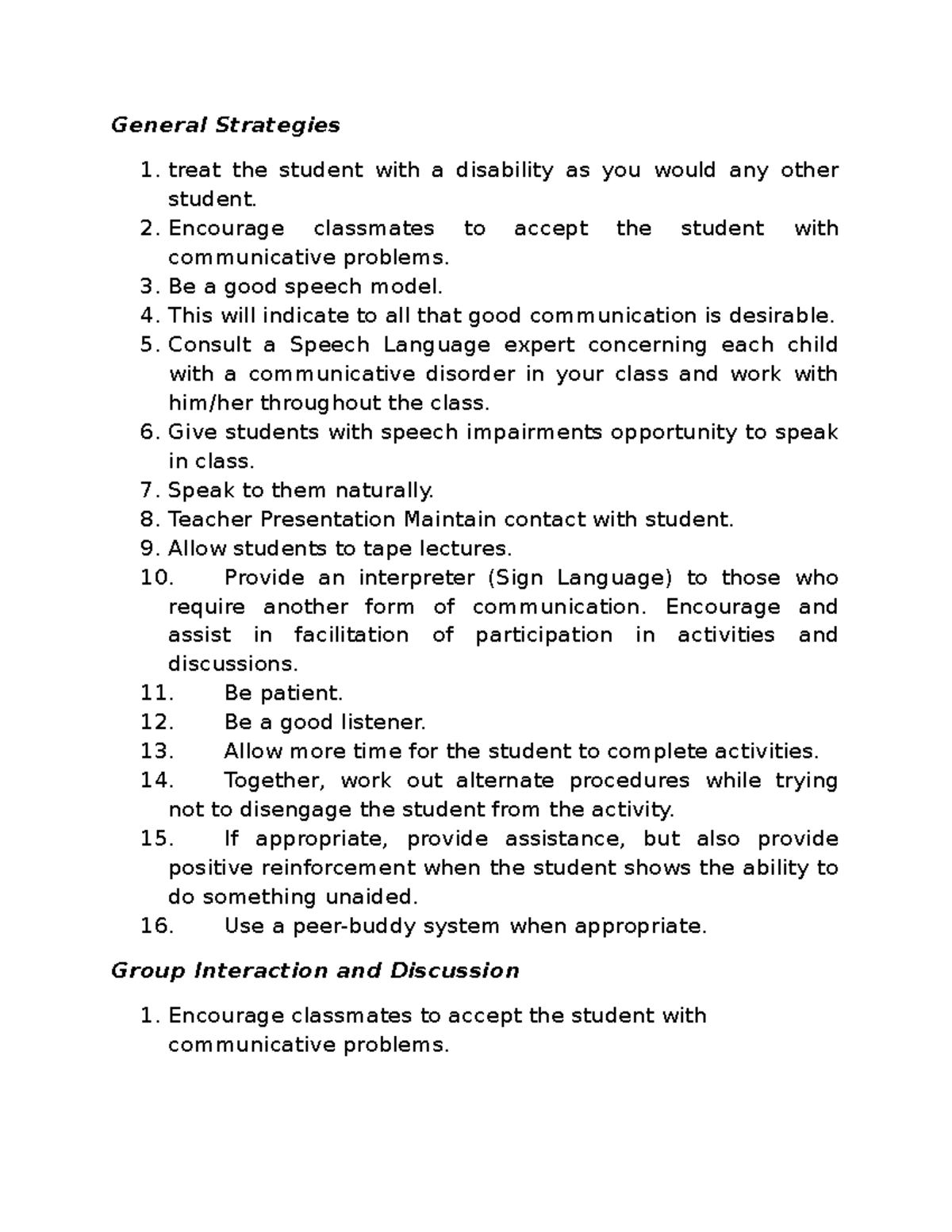 General Strategies - lecture - General Strategies treat the student ...