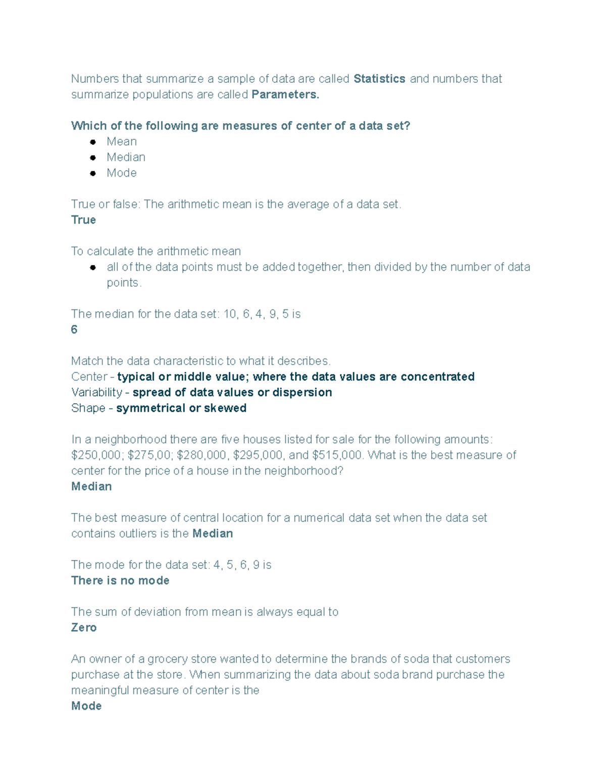 Smartbook 3-1 - Numbers that summarize a sample of data are called Statistics and numbers that ...