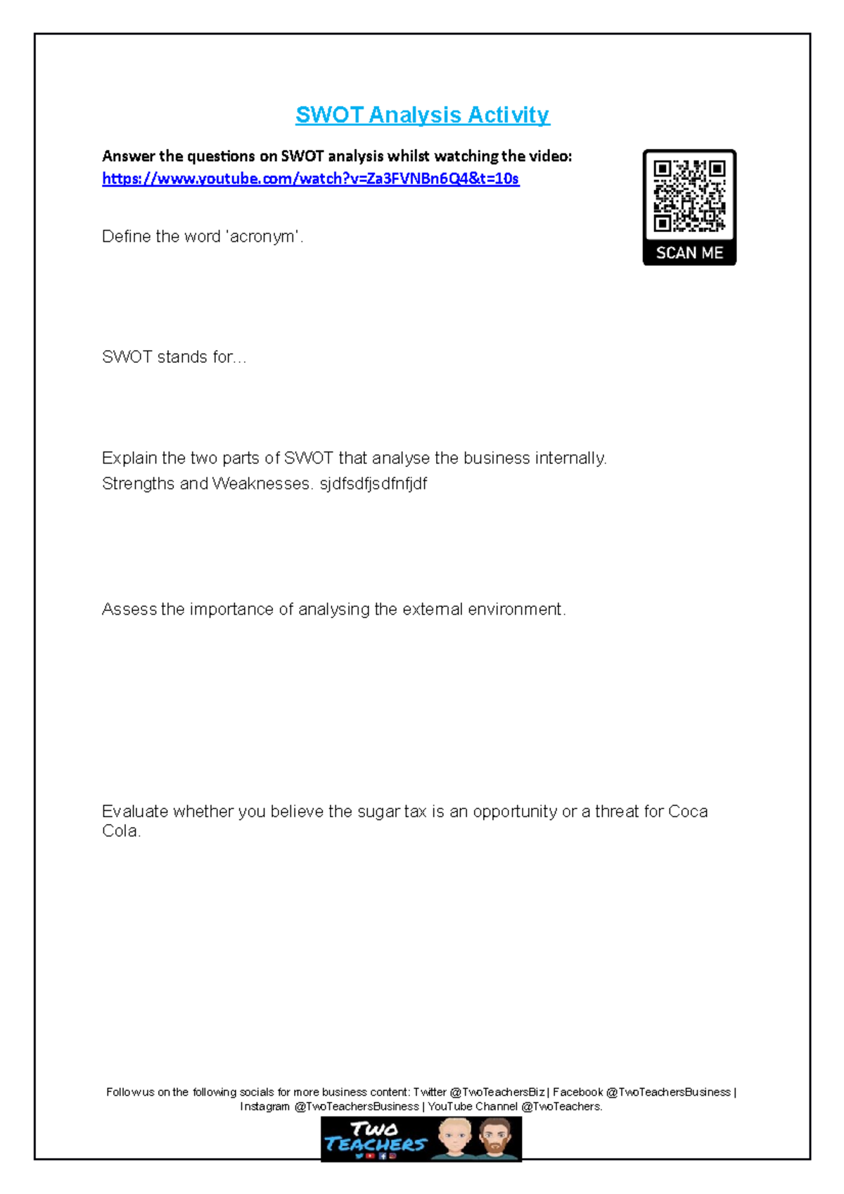 TT-SWOT-analysis-activity-sheet - SWOT Analysis Activity Answer the ...
