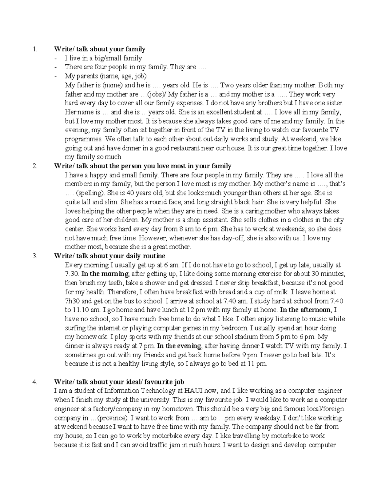 Topics IT - Write/ talk about your family I live in a big/small family ...