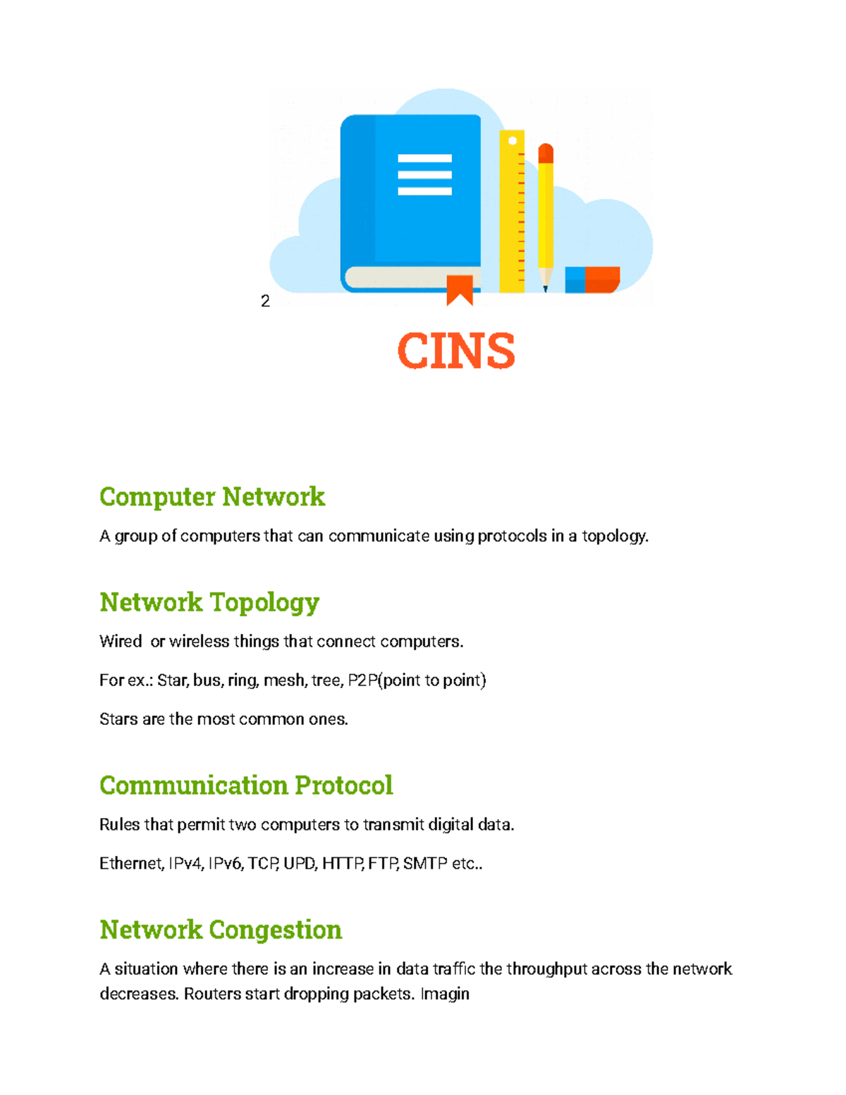 Entire core lecture - CINS Computer Network A group of computers that ...