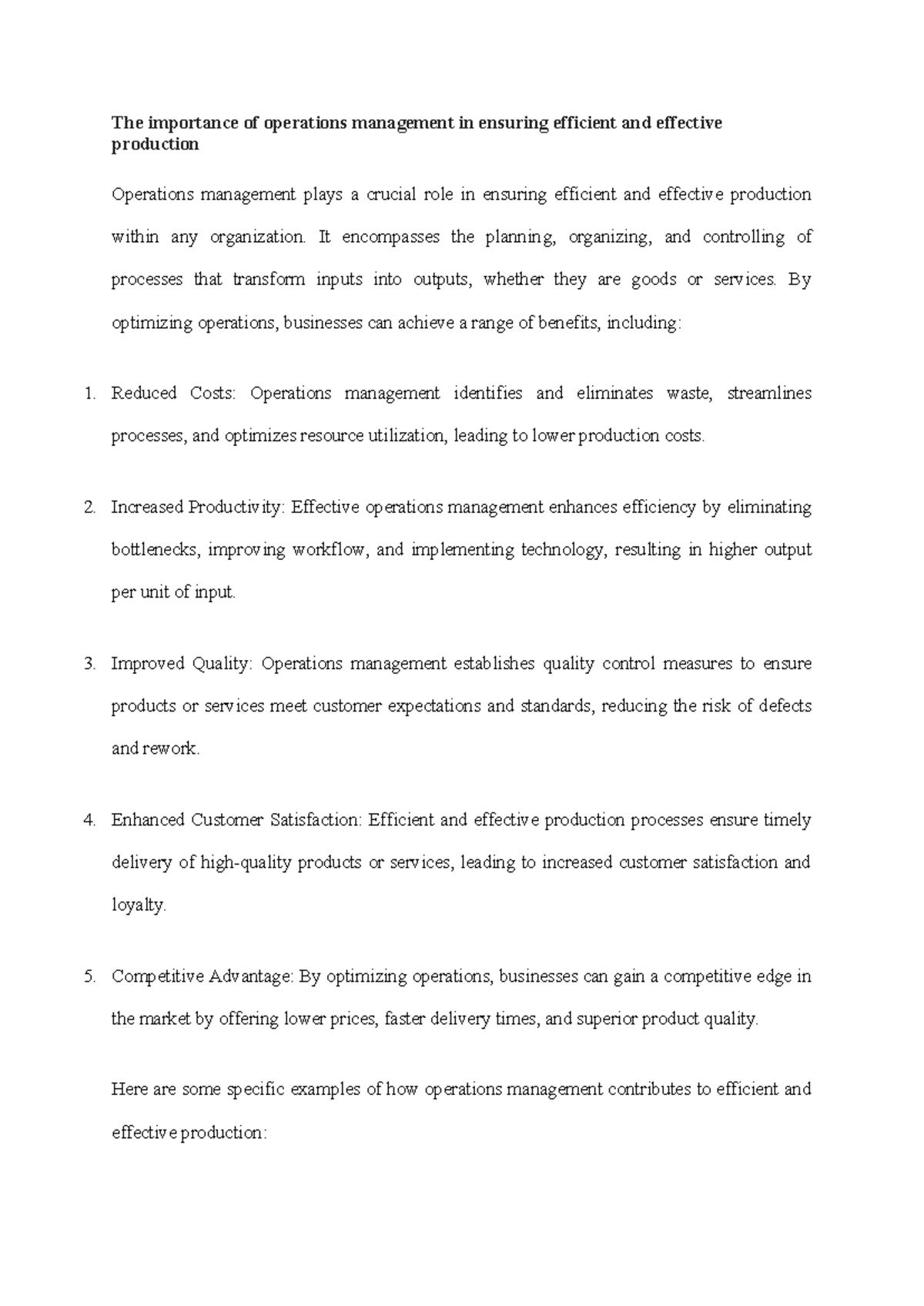 The importance of operations management in ensuring efficient and ...