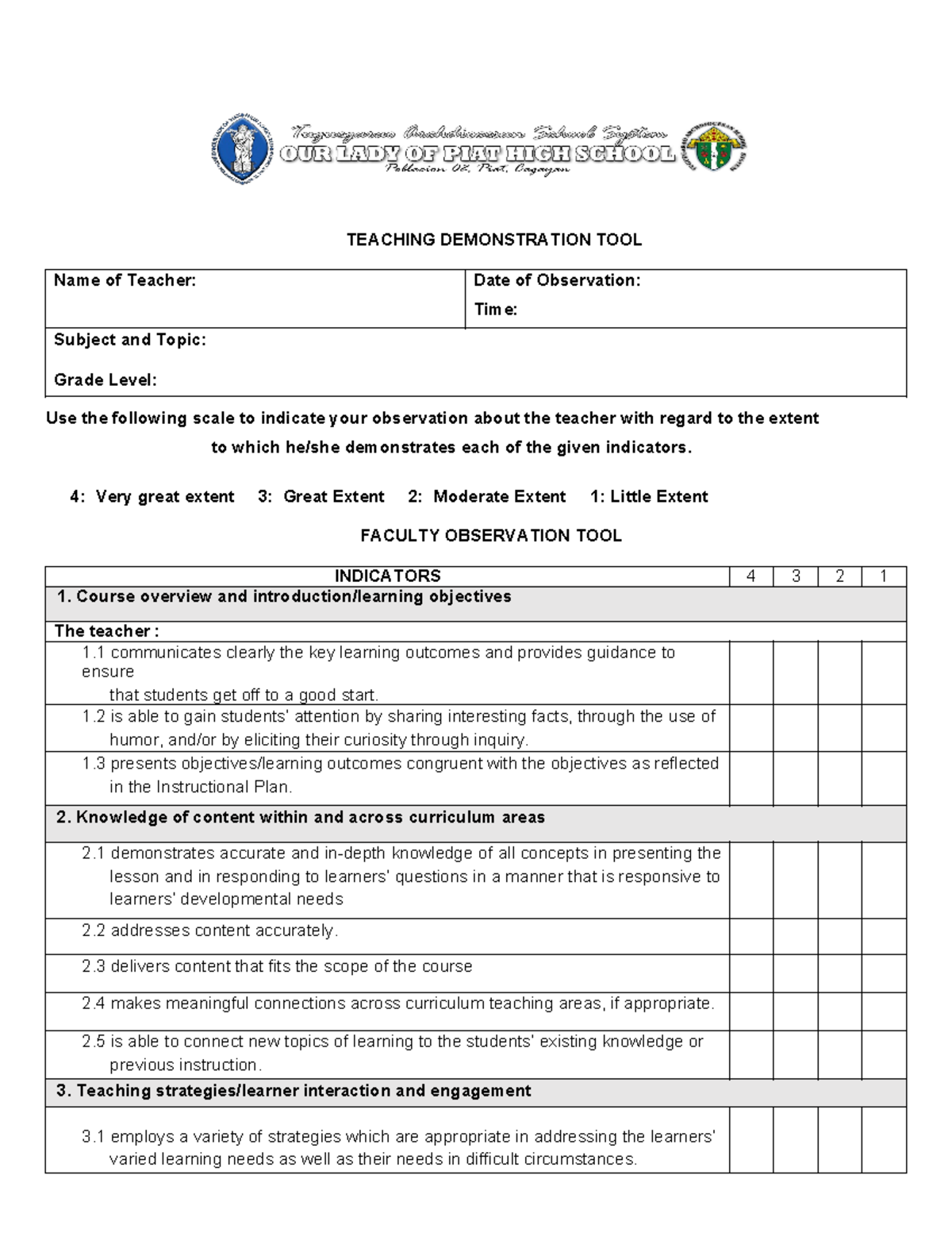 3b Teaching Demonstration Tool - TEACHING DEMONSTRATION TOOL Name of ...