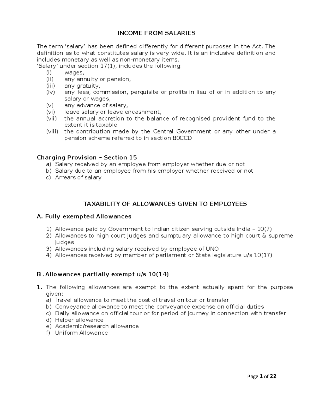 3 Income from Salary - Notes and questions - INCOME FROM SALARIES The ...