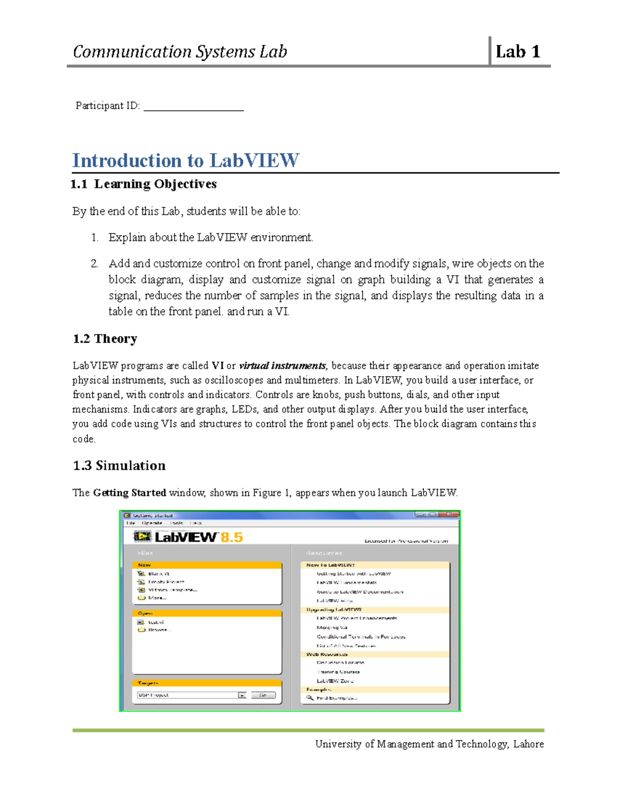 Lab Manual 1 - lecture notes - Communication Systems Lab Lab 1 ...
