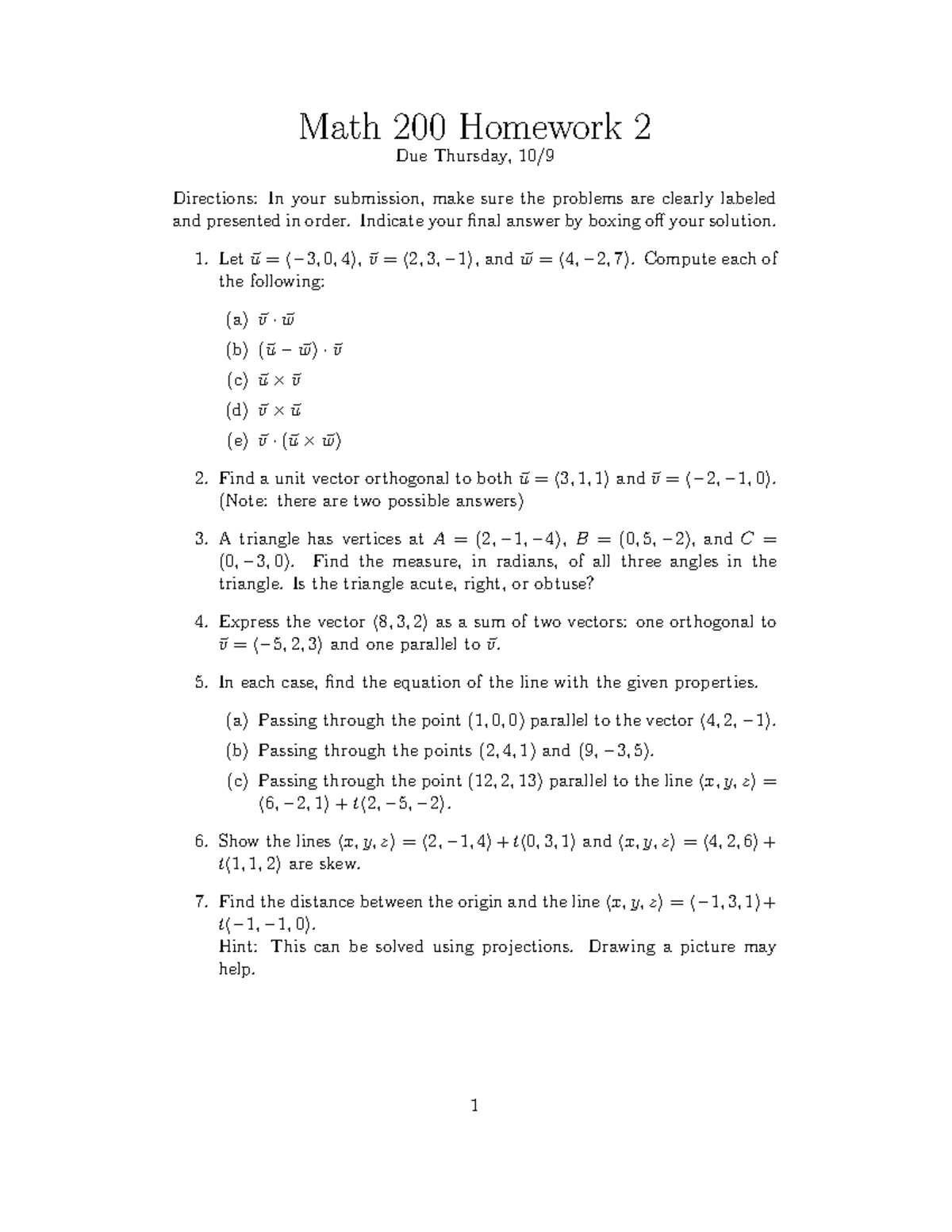 MATH 200 HW#2 Q's - Multivariate Calculus HW#2 Problems - Math 200 Homework 2 Due Thursday, 10 ...