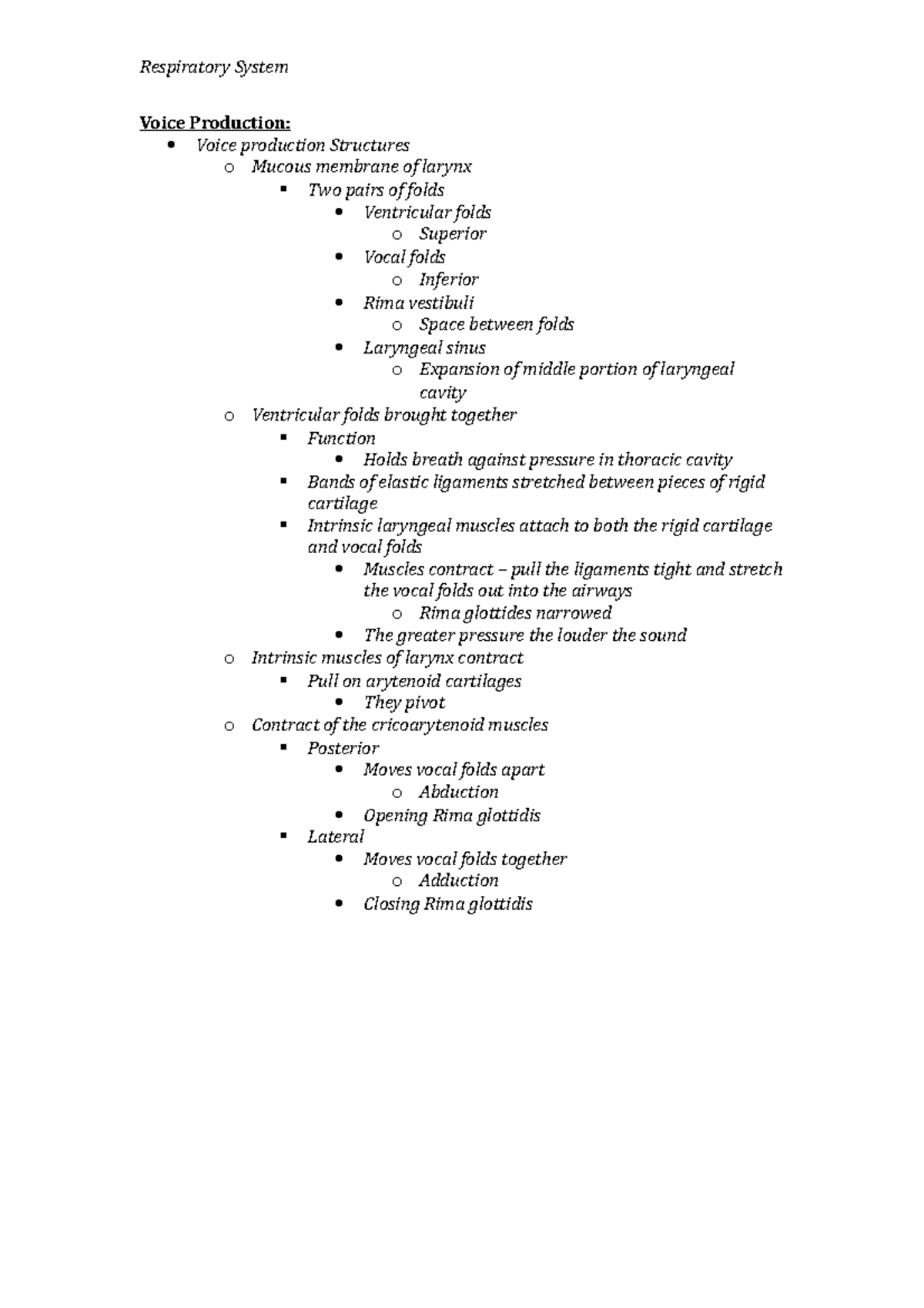 Voice Production Lecture Notes - Respiratory System Voice Production ...