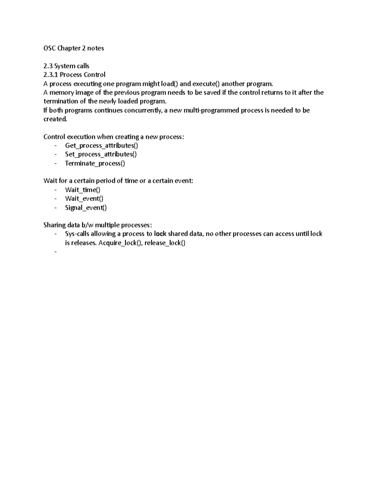 OSC Chapter 2 notes - reading - OSC Chapter 2 notes 2 System calls 2.3 ...