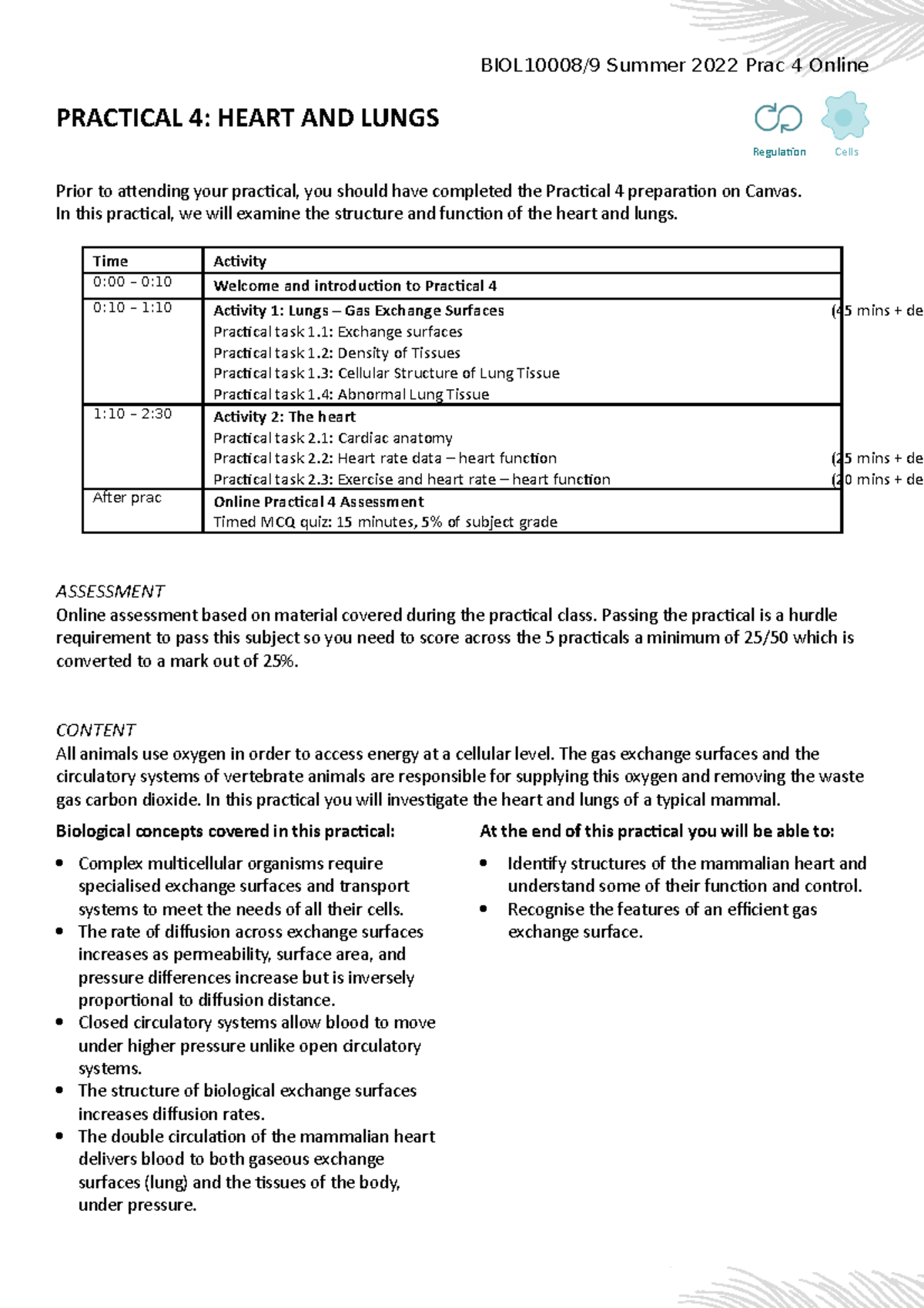 2022 BIOL10008.9 Summer Prac 4 Online Student Notes - PRACTICAL 4 ...