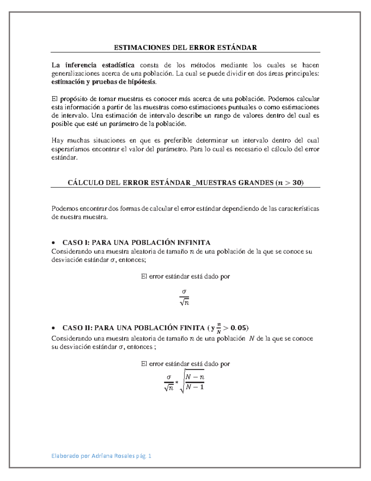 Estimaciones DEL Error Estándar - ESTIMACIONES DEL ERROR ESTÁNDAR La ...