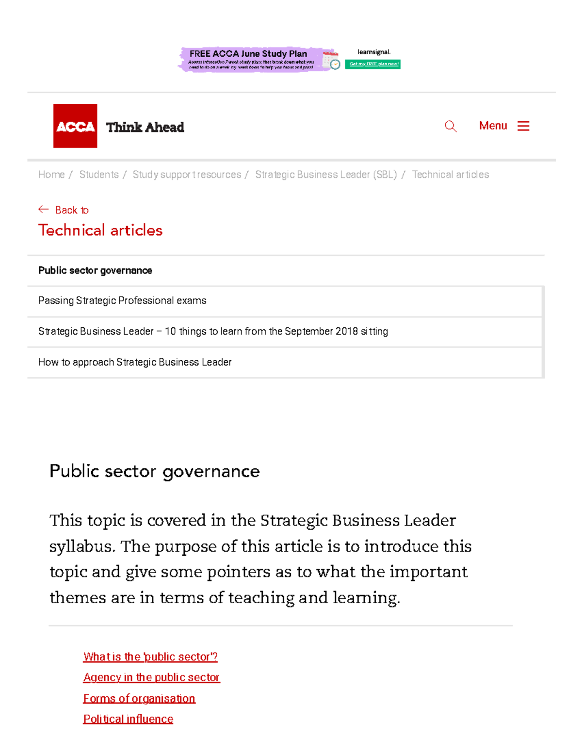 Public sector governance ACCA Global - Home / Students / Study support ...