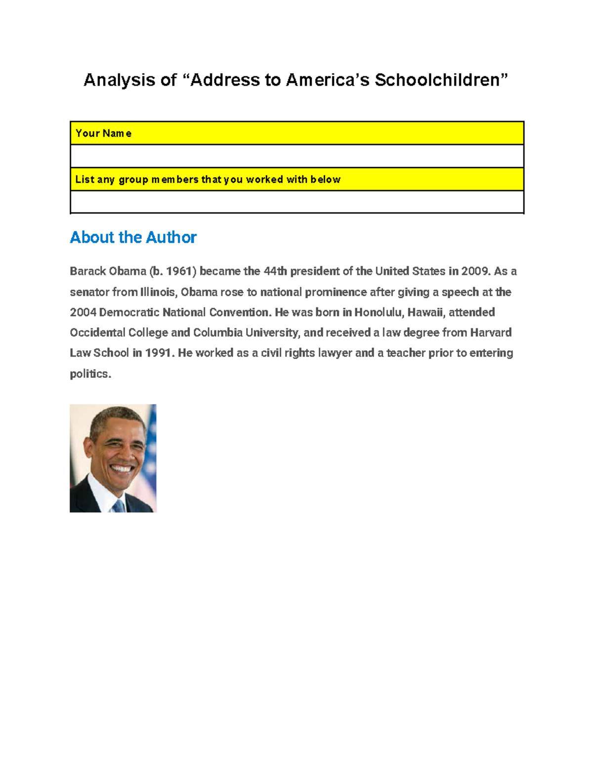 Springboard 3.12 Pre AP Obama Speech 2022 paper copy - Analysis of ...