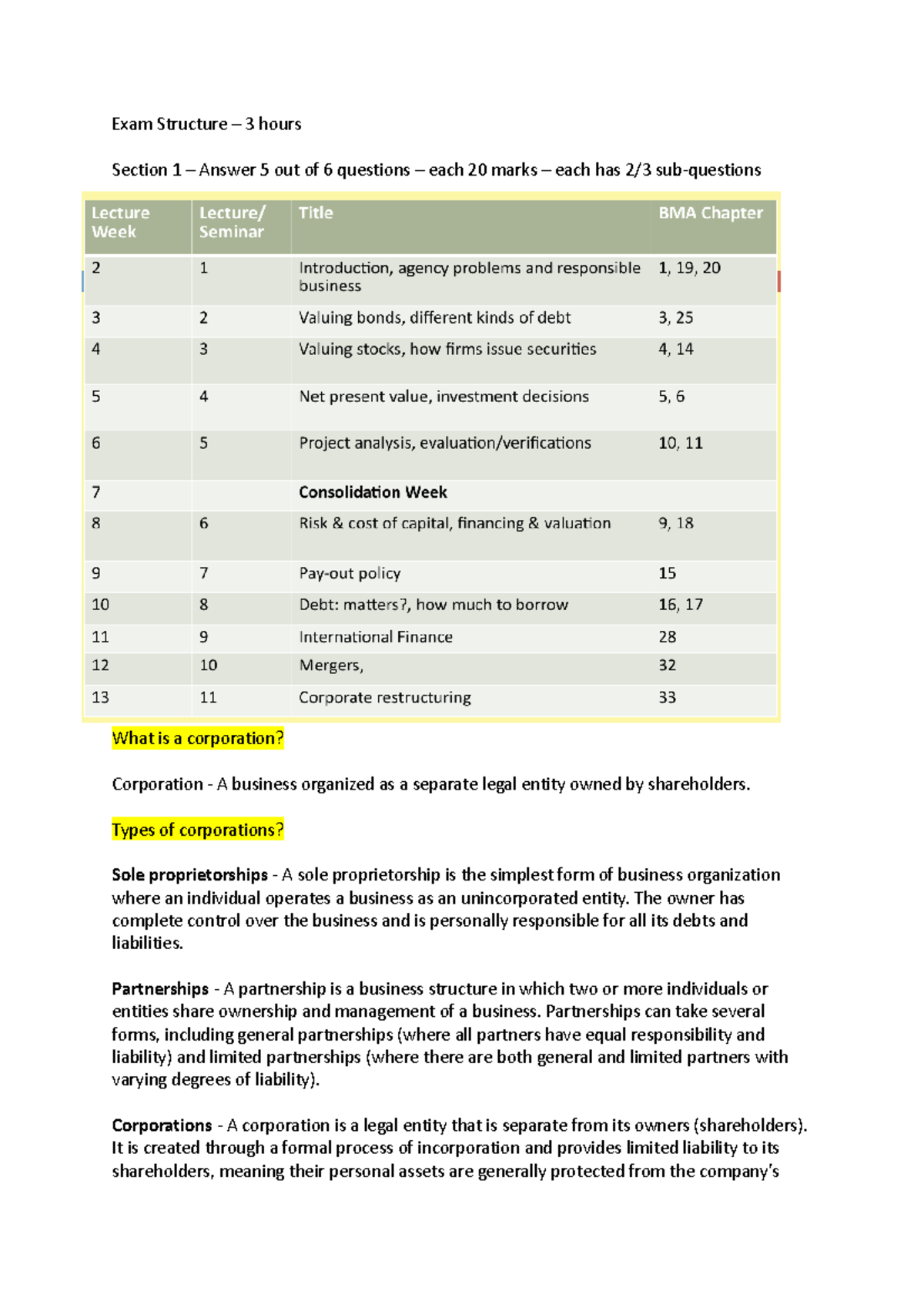 Lecture 1 - Exam Structure – 3 hours Section 1 – Answer 5 out of 6 ...